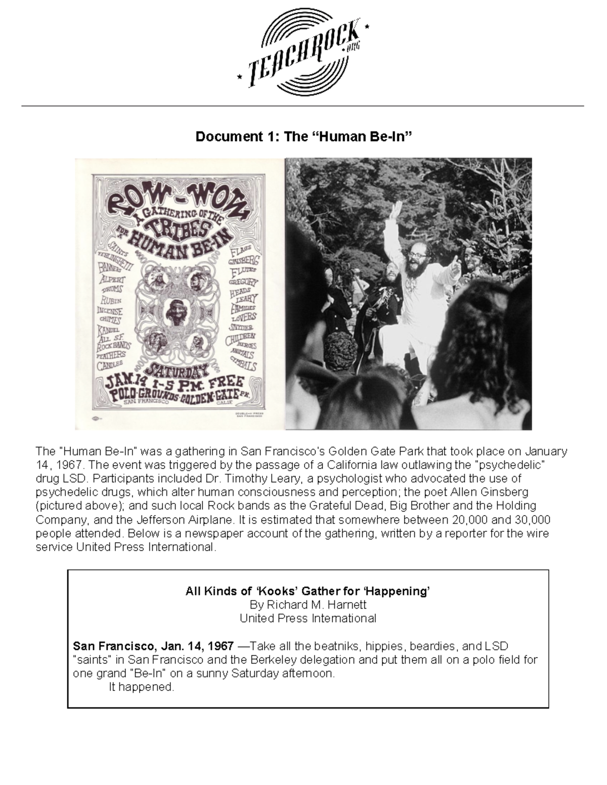 L043H02 - Document 1: The “Human Be-In” The “Human Be-In” was a ...