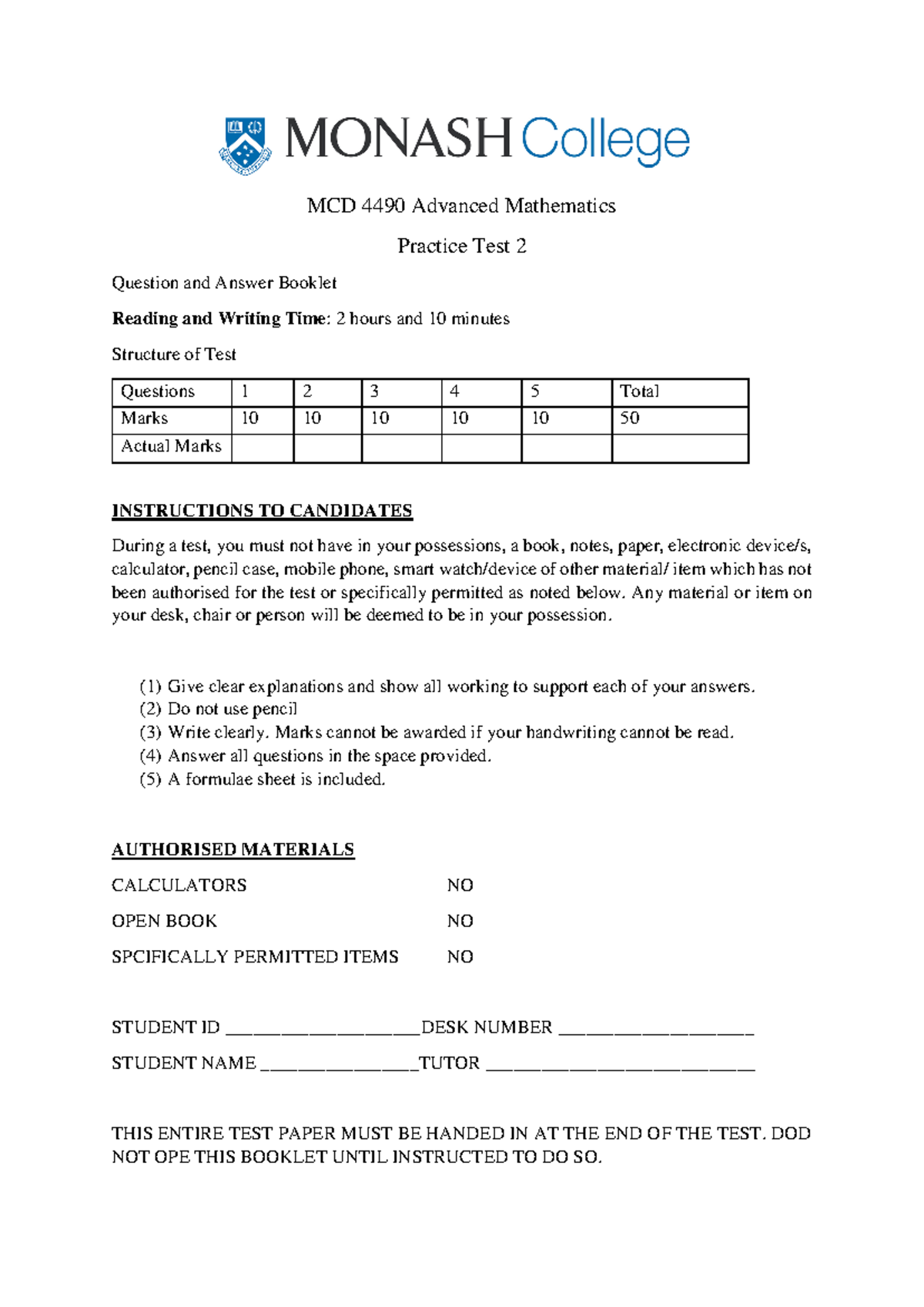 Test 1 4 April 2019, questions - Warning: TT: undefined function: 32 ...