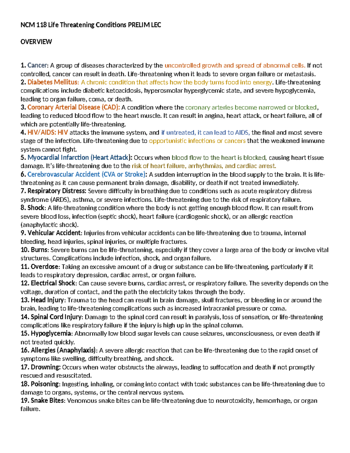 Ncm 118 life threatening Conditions - NCM 118 Life Threatening ...