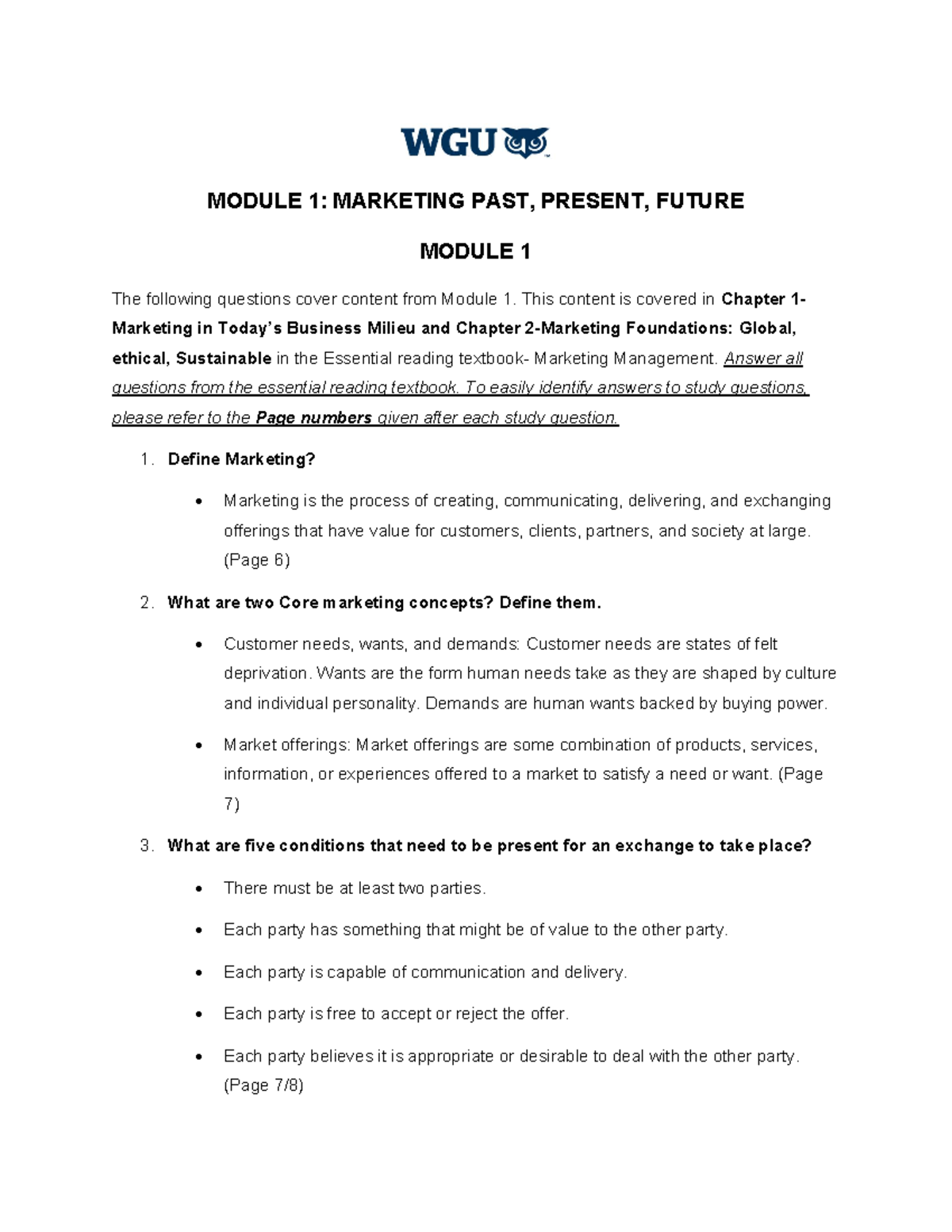 D174 Study Guide (Hodge) - MODULE 1: MARKETING PAST, PRESENT, FUTURE ...