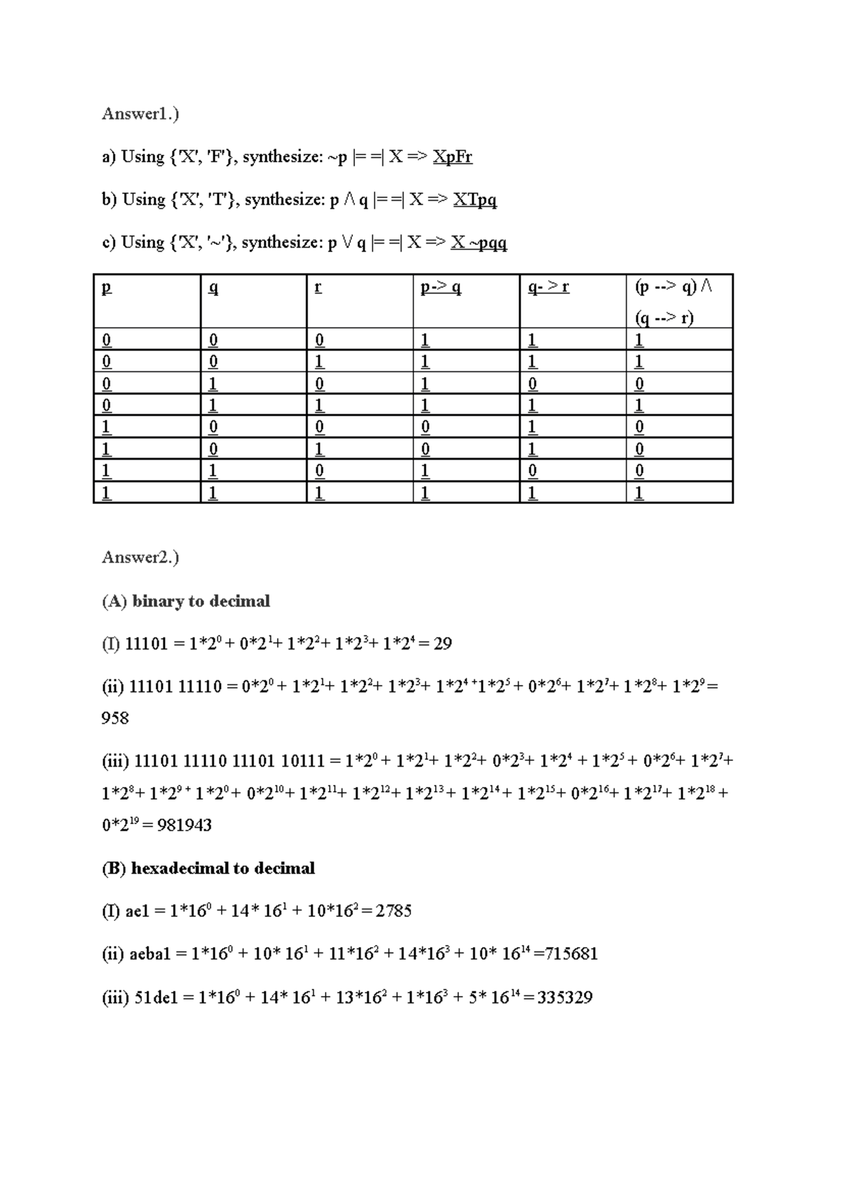 A1 comp228 - assignment 1 for online classes remote - Answer1.) a) Using {'X', 'F'}, synthesize ...