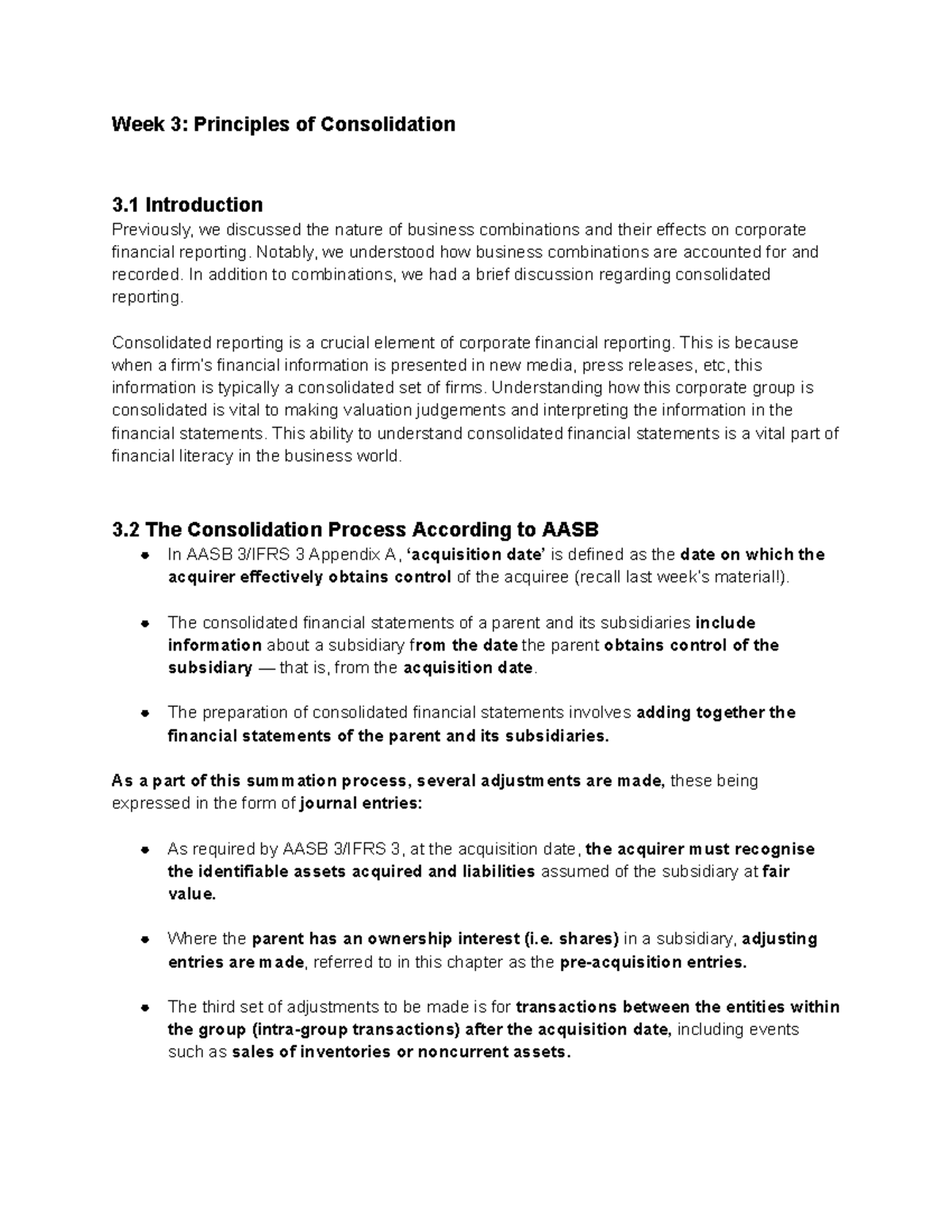 ACCT2542 Week 3 Notes - Week 3: Consolidation Part 2 - Week 3 ...