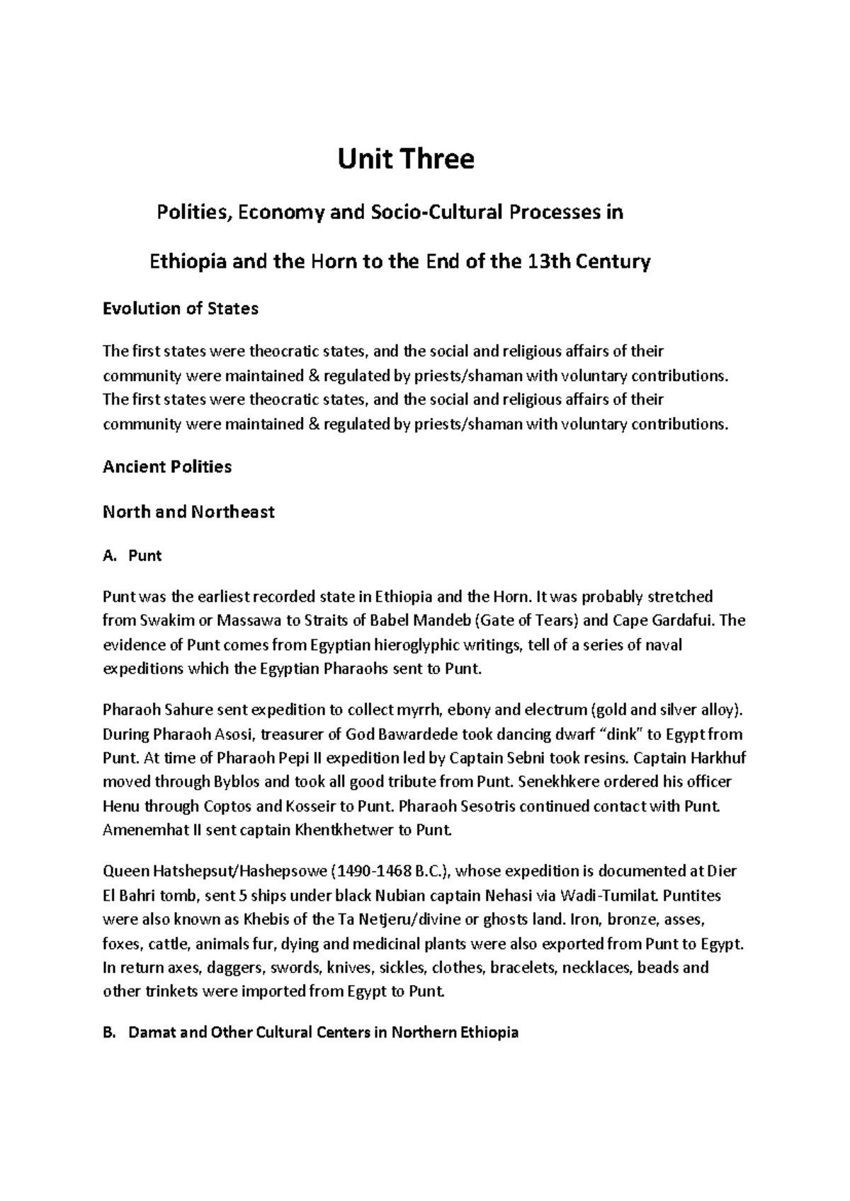 History Lecture Notes 4 (Chapters 3 & 4) - Unit Three Polities, Economy ...