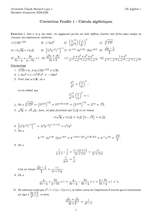 Exercices corriges calculs algebriques - Calculs algébriques Exercice 1 ...