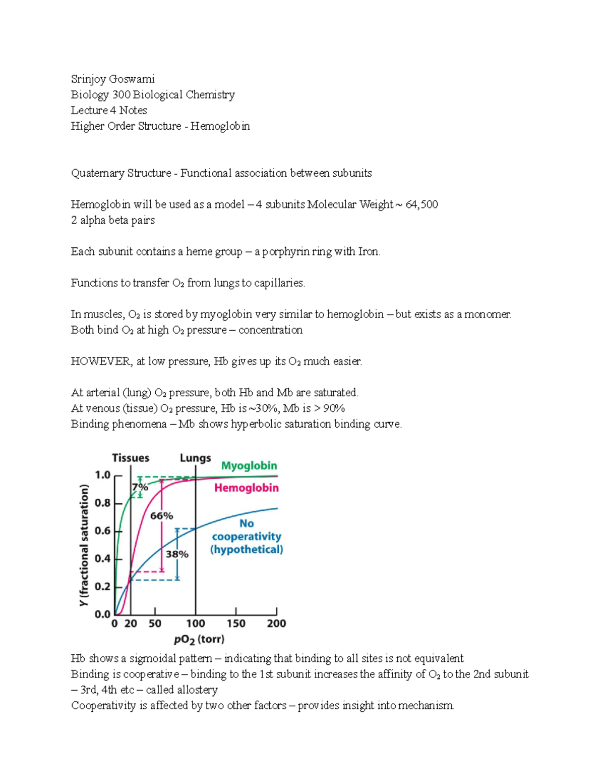 Biological Chemistry Lecture 4 Notes - Srinjoy Goswami Biology 300 ...