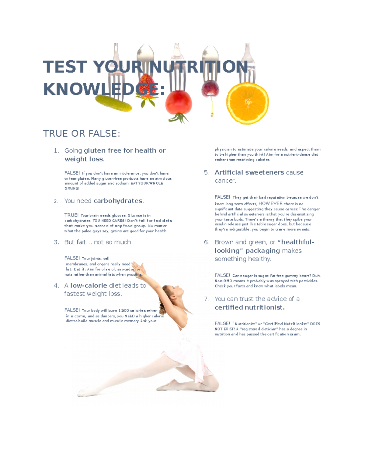 TEST YOUR Nutrition Knowledge - TEST YOUR NUTRITION KNOWLEDGE: TRUE OR ...