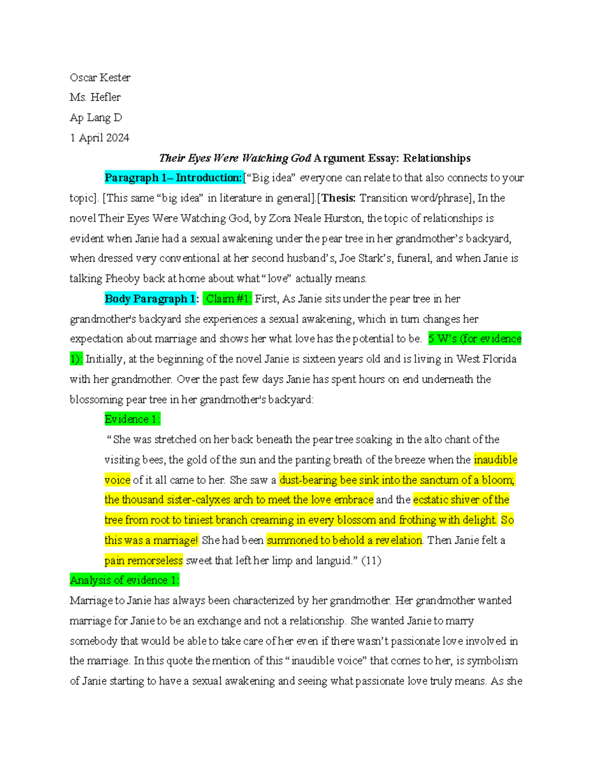 Oscar Kester - 3 Argument Essay Template - Oscar Kester Ms. Hefler Ap ...