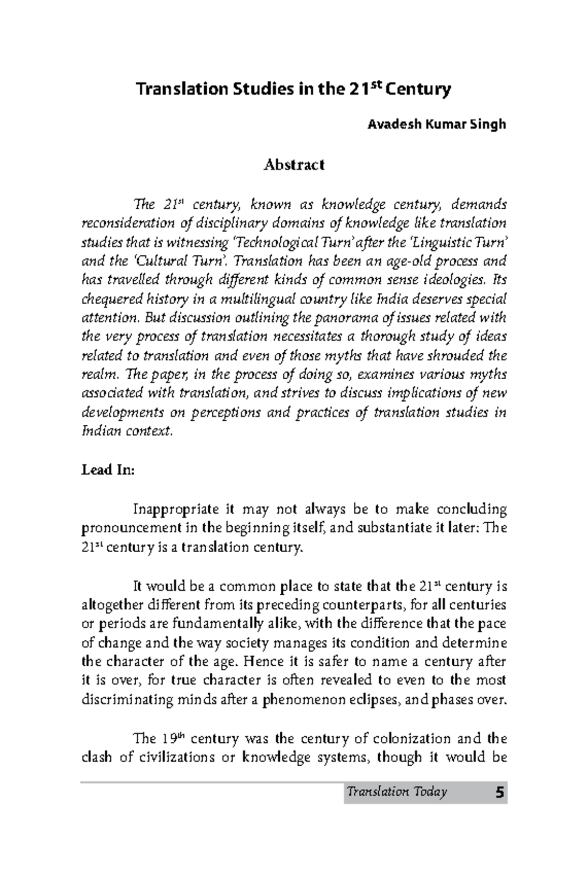 Translation article - Translation Studies in the 21st Century Avadesh ...