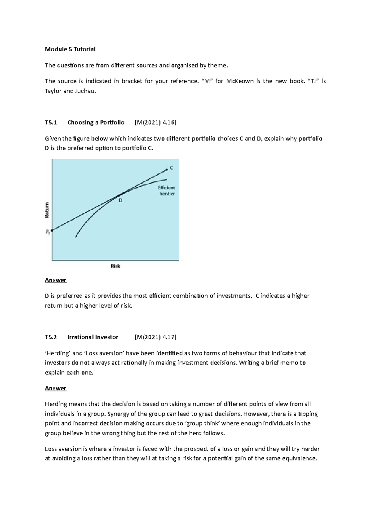 Tutorial M05 Questions and Answers - Module 5 Tutorial The questions ...