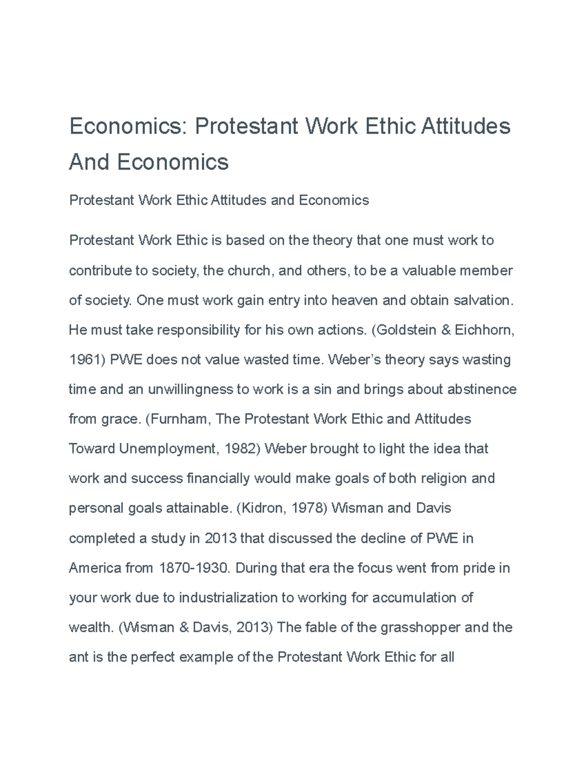 Protestant Work Ethic Attitudes And Economics - Economics: Protestant ...