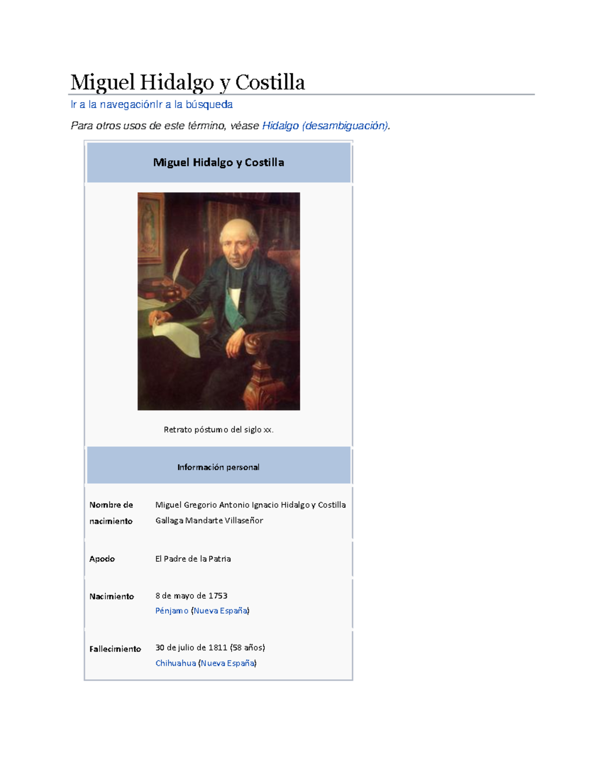Miguel Hidalgo y Costilla - Miguel Hidalgo y Costilla Retrato póstumo ...