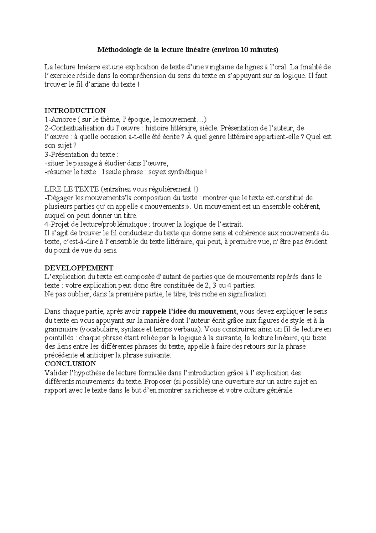 Méthodo lecture linéaire - Méthodologie de la lecture linéaire (environ ...