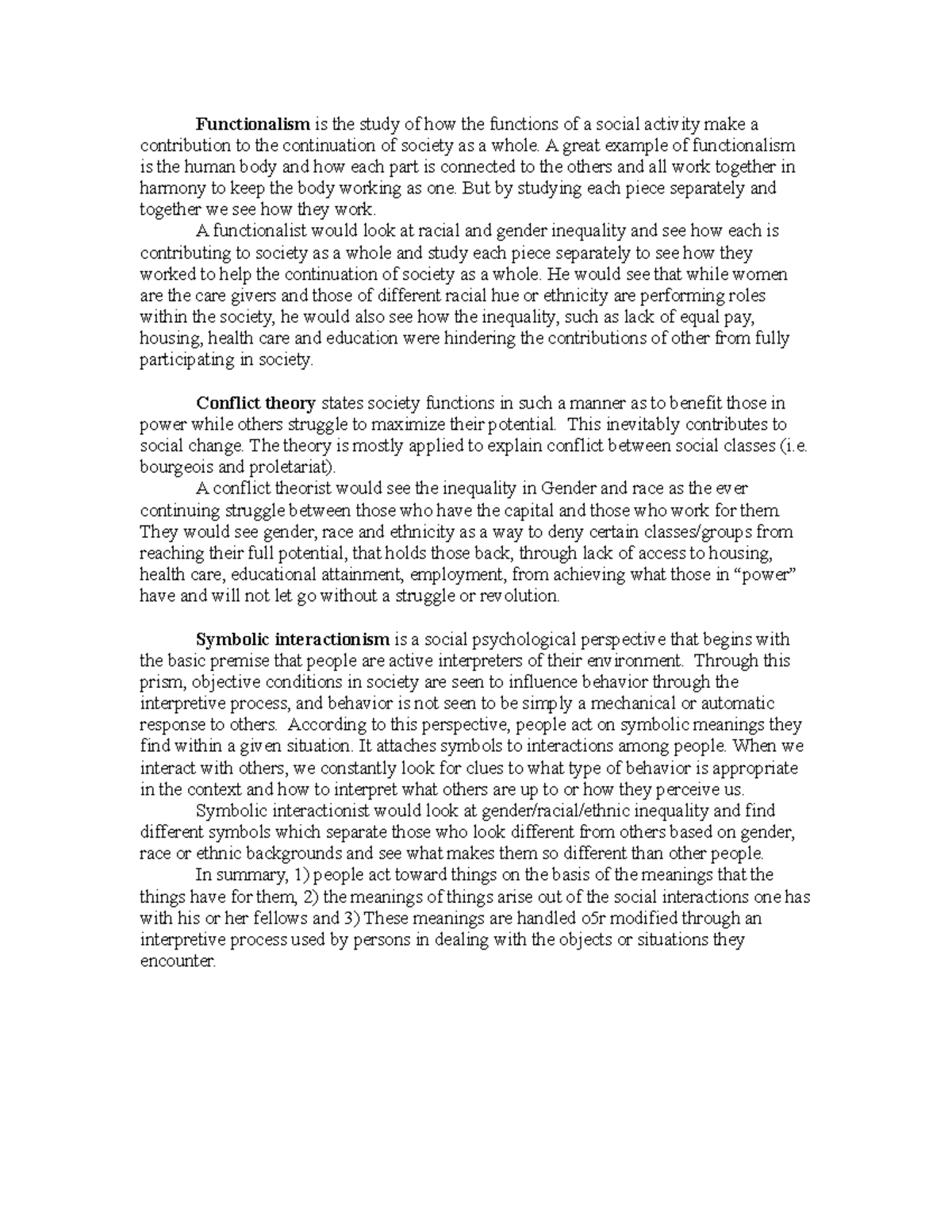 Theories on Functionalism, Conflicttheory and Symbolic interactionism ...
