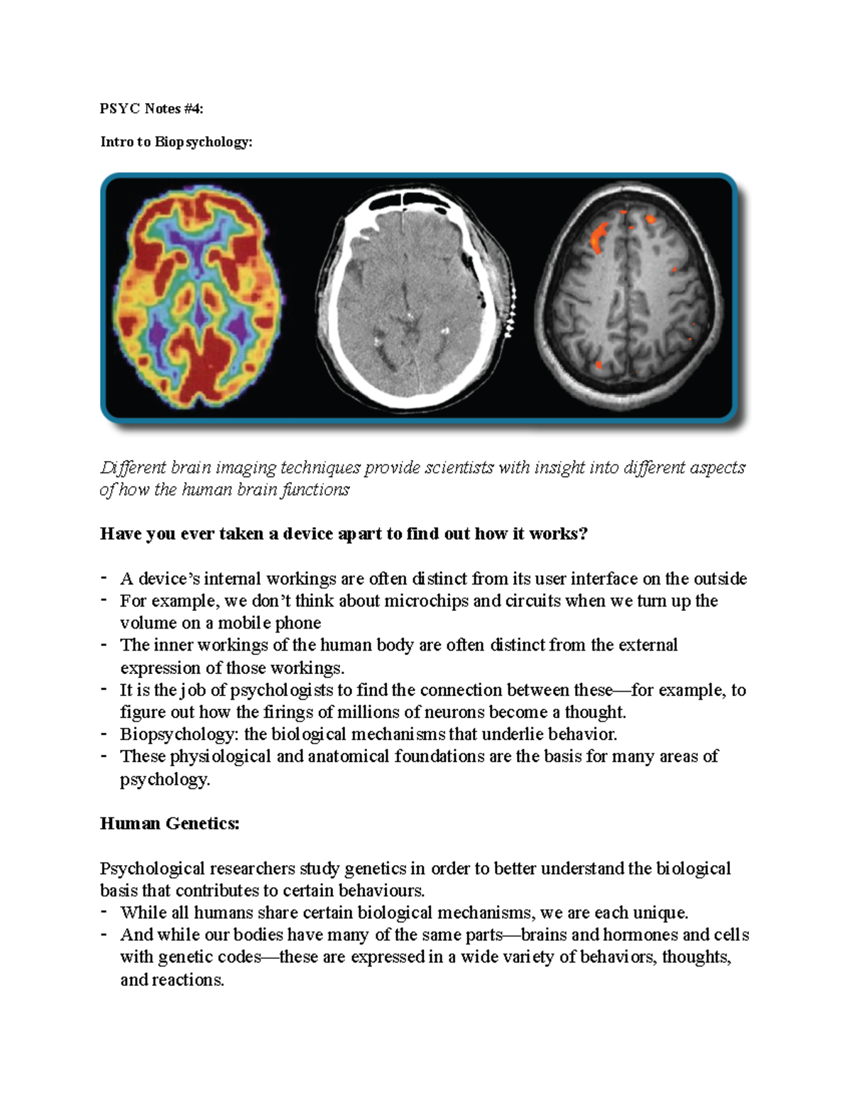 PSYC notes #4 PDF - n/a - PSYC Notes #4: Intro to Biopsychology ...