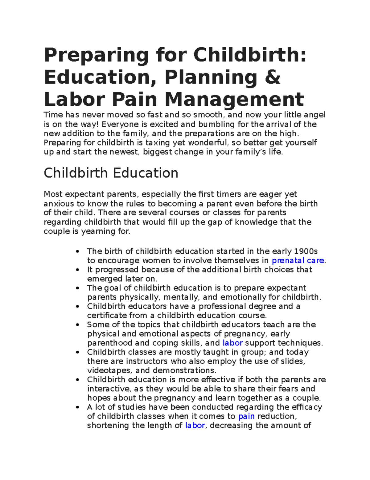 Preparing for Childbirth - Preparing for Childbirth: Education ...