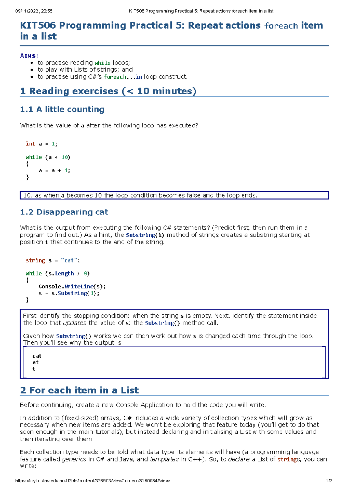 5 Repeating Actions With Foreach Loops Week 6 Kit206 Kit506 Software Design And Development
