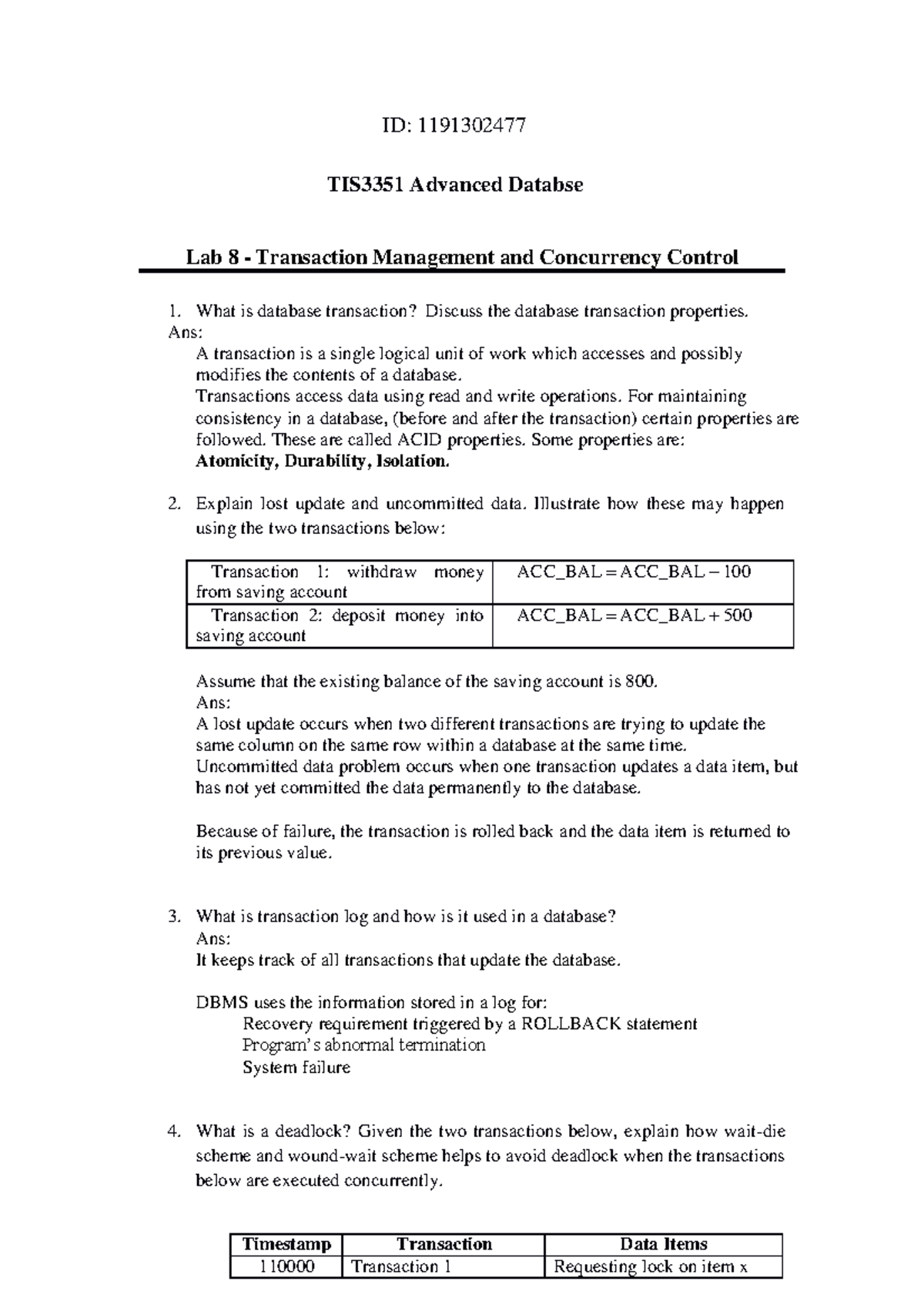 1191302477 Tutorial - MMU - ID: 1191302477 TIS3351 Advanced Databse Lab ...