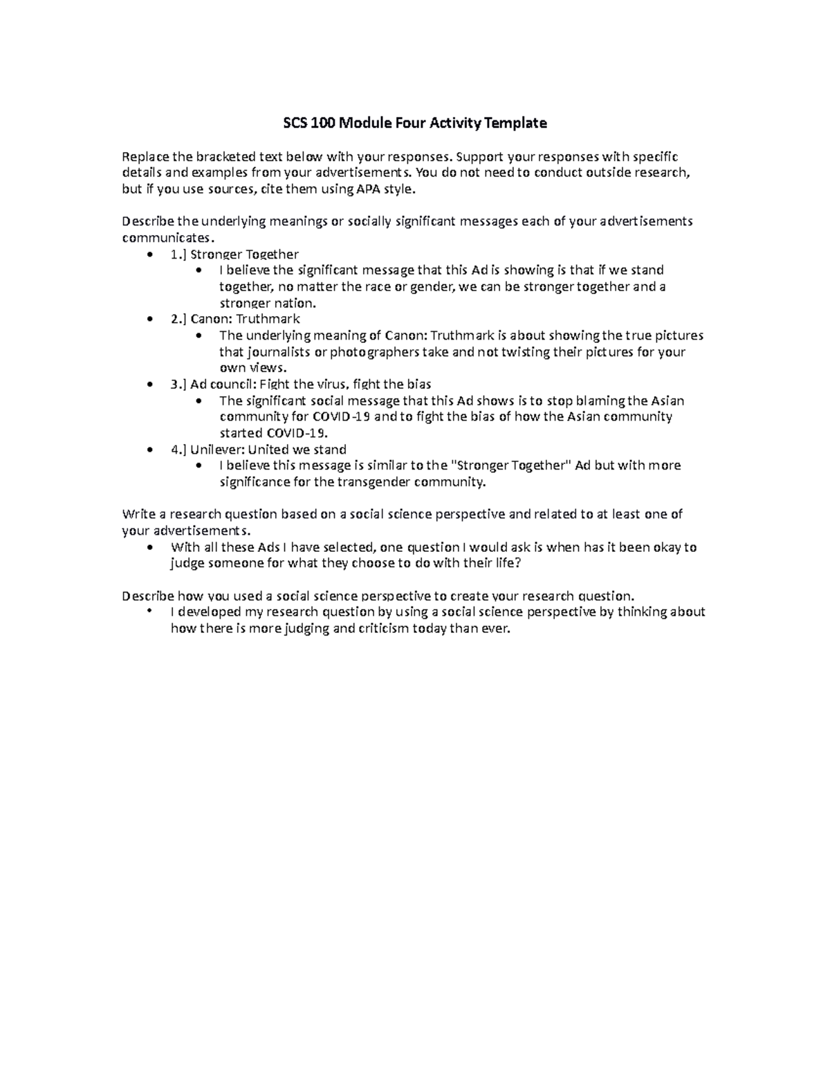 SCS 100 Module Four Activity Template - SCS 100 Module Four Activity Template Replace the ...