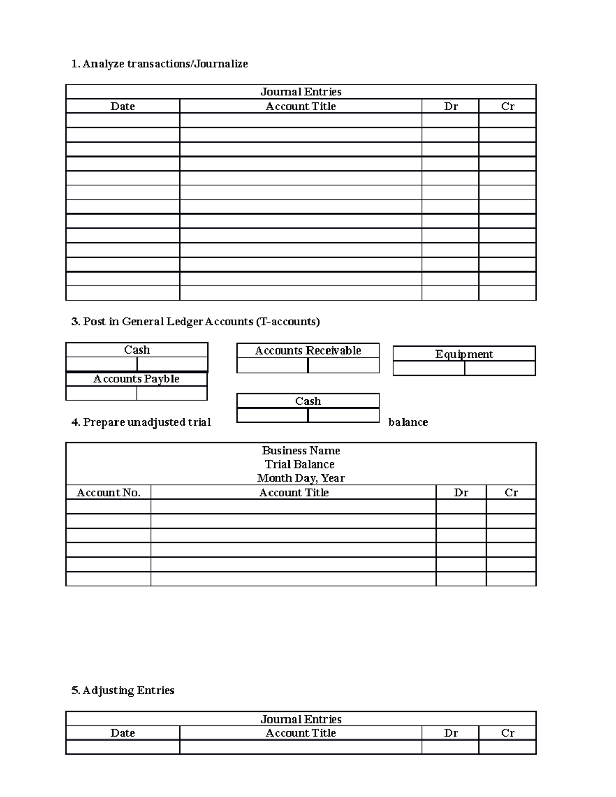 Accounting Cycle Template - Analyze transactions/Journalize Journal ...