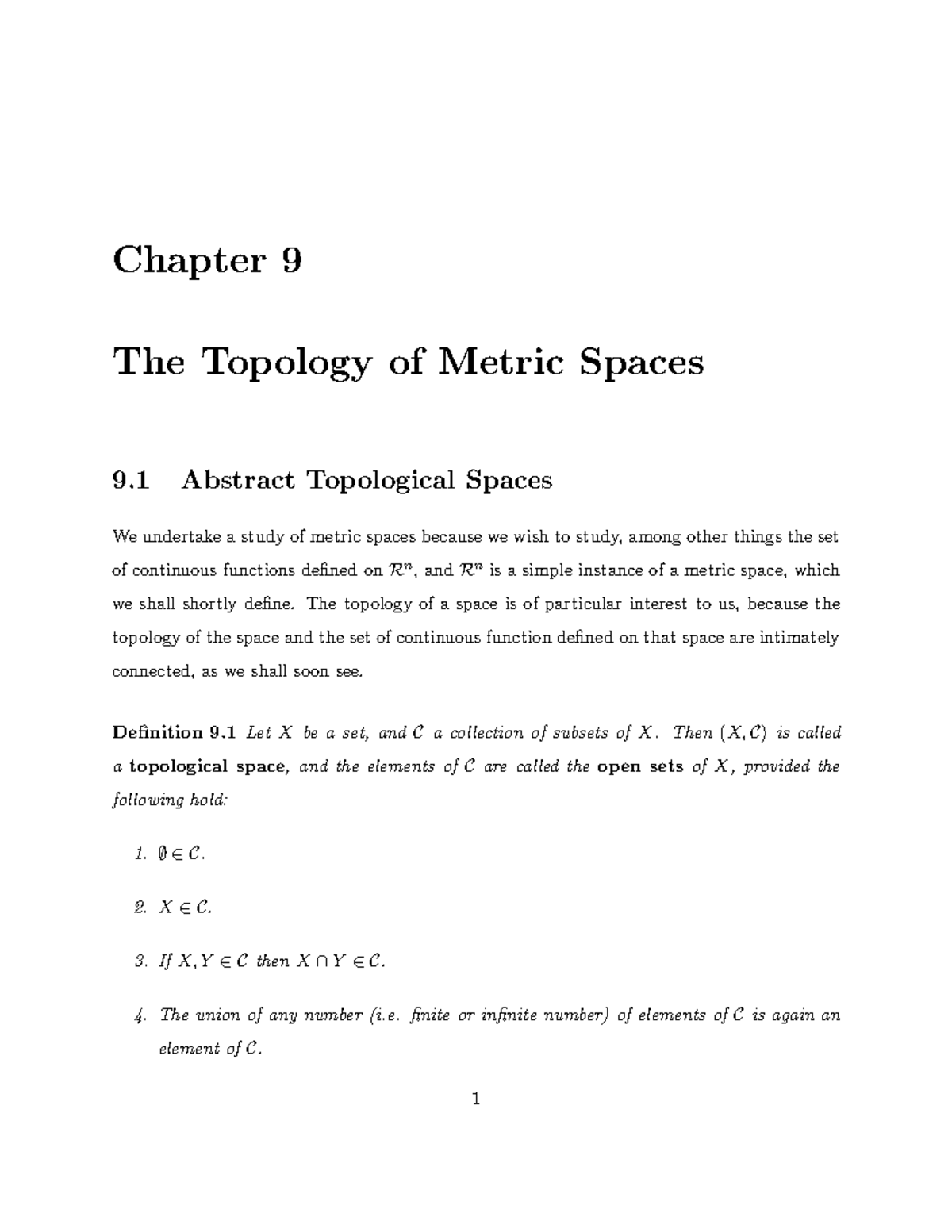 Chapter 9 - It's lecture notes - Chapter 9 The Topology of Metric ...