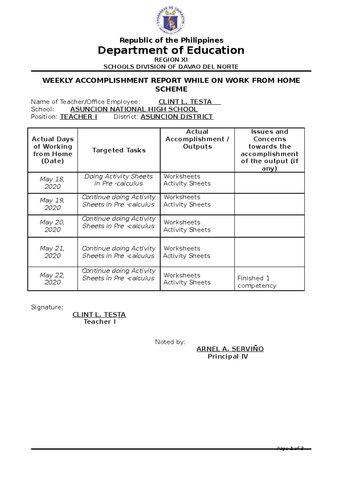 Bojos-june- Weekly-HOME-TASK Template final-1-2 - Republic of the ...