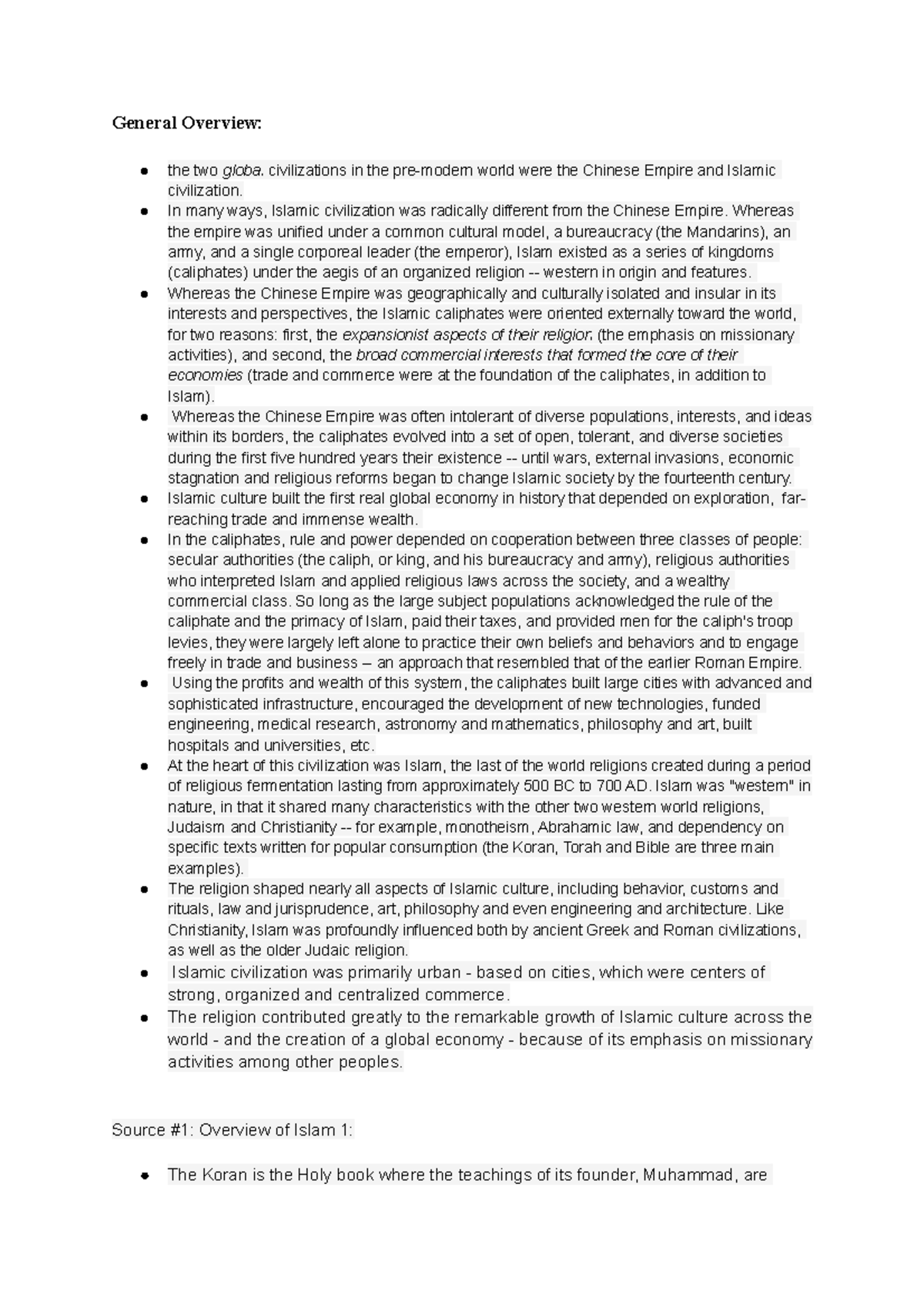 Islamic Caliphates Sources Summary - General Overview: the two global ...