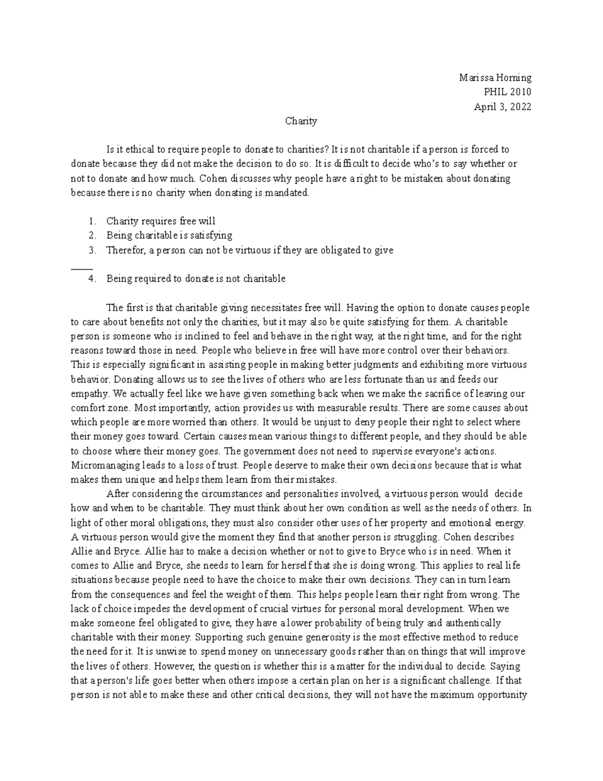 PHIL Paper 2 - Google Docs - Marissa Horning PHIL 2010 April 3, 2022 ...