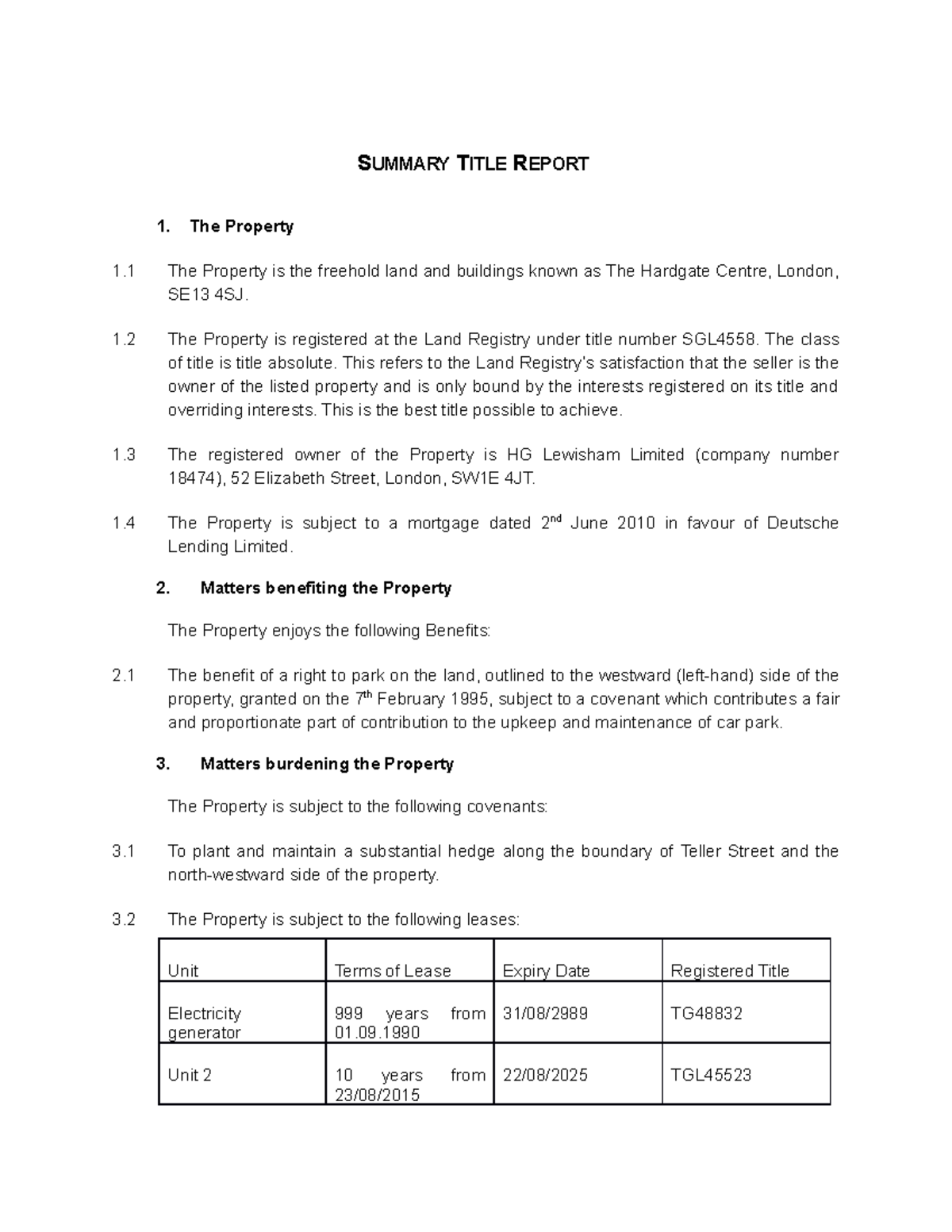 Land WS1 Apply Response - SUMMARY TITLE REPORT The Property 1 The ...