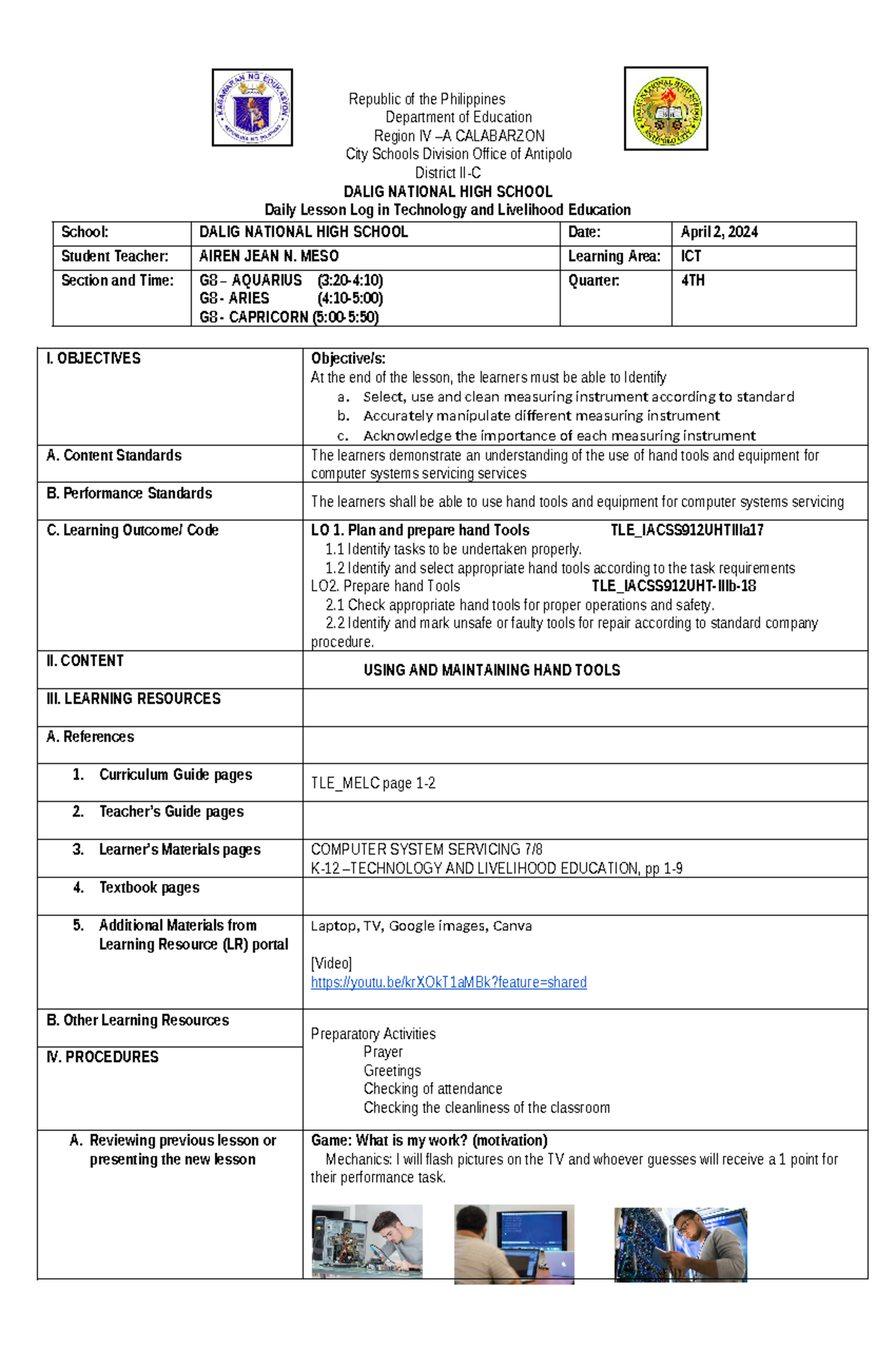 DLL-CSS-( Using AND Maintaining HAND Tools)-1 - Republic of the ...