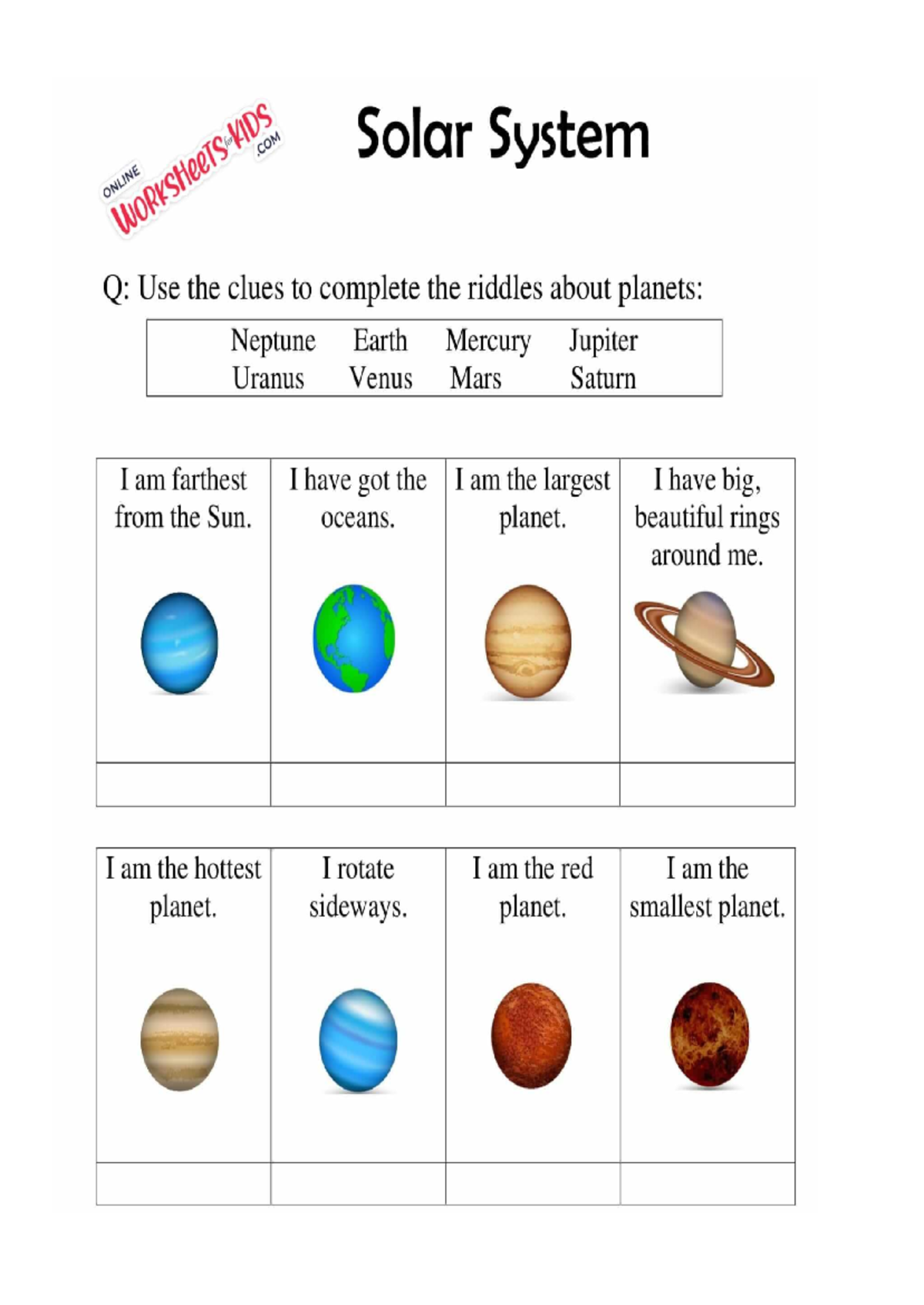 Planets worksheet January - Companying Solar System ONLINE Q: Use the ...