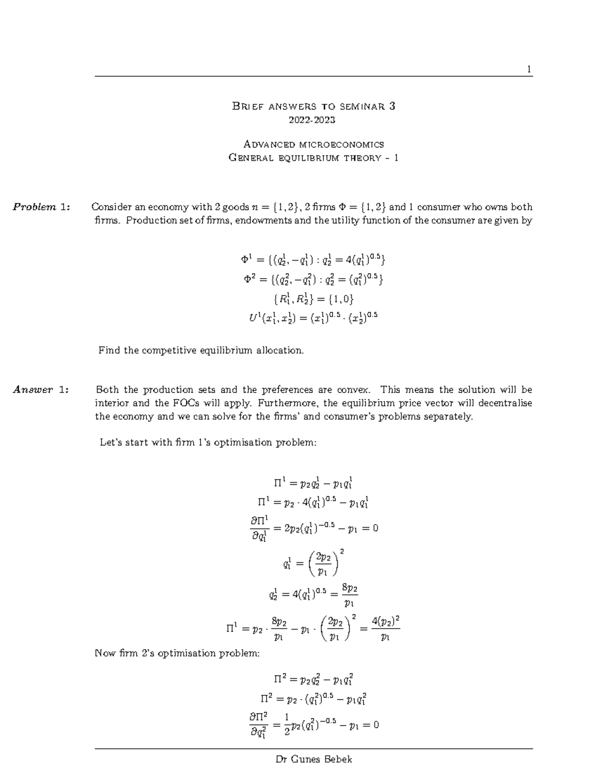 Brief answers to problem set 3 - Brief answers to seminar 3 2022 ...