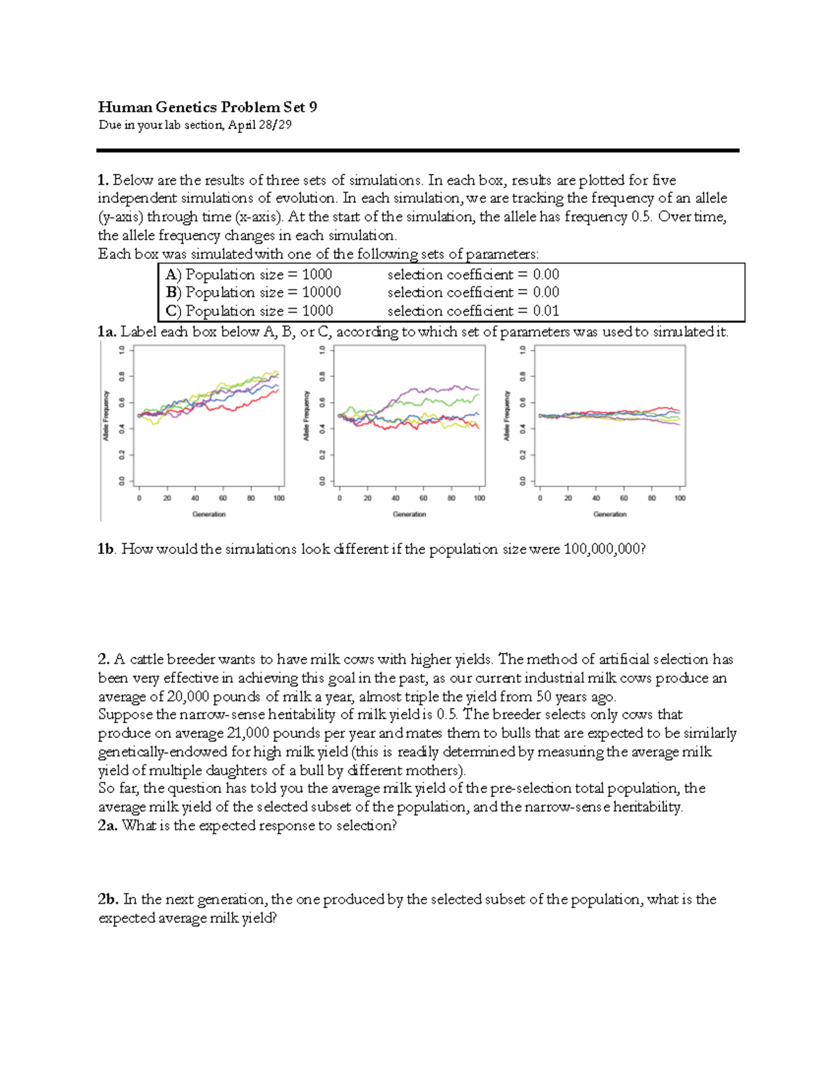 Problem Set 9HG2022 - practice - Human Genetics Problem Set 9 Due in ...