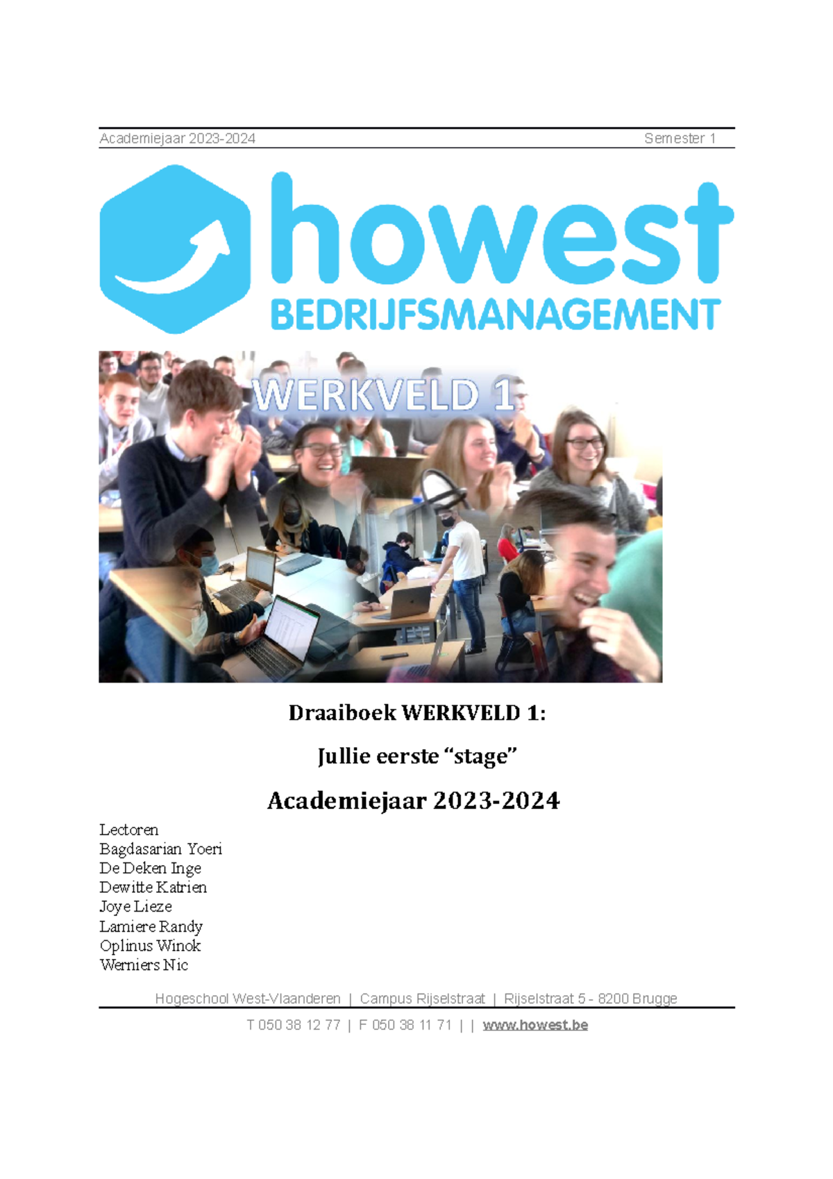 Draaiboek Werkveld 1 23 24 - Academiejaar 2023-2024 Semester 1 ...