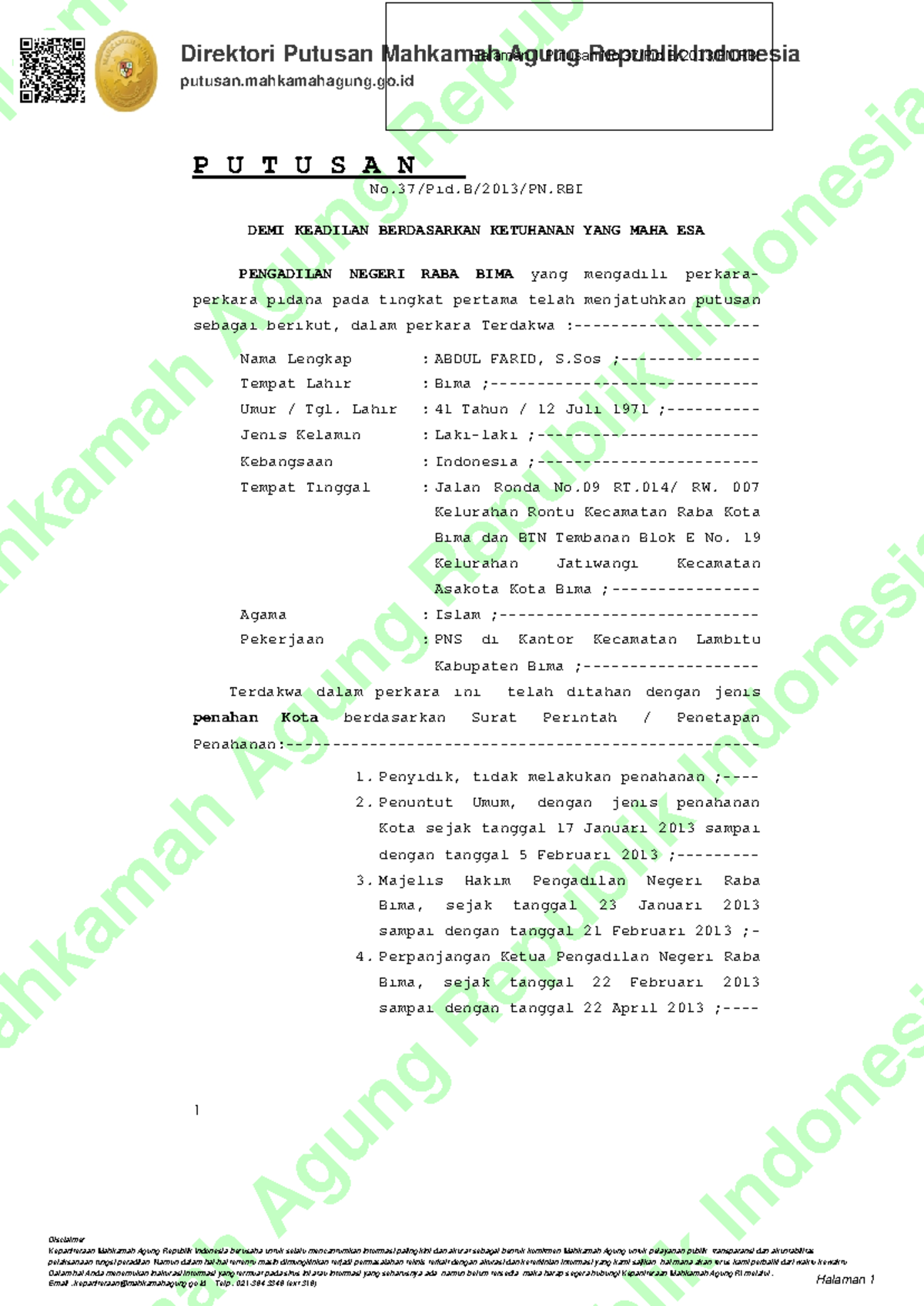 Putusan 37 pid - hkhkjh - Indonesia Direktori Putusan Mahkamah Agung ...