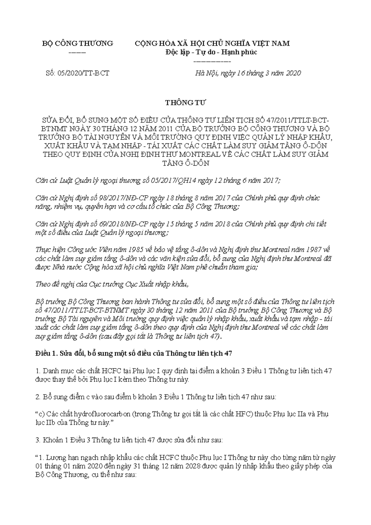 VNM 05 2020 TT-BCT VN - VNM 05 2020 TT-BCT VN - BỘ CÔNG THƯƠNG - CỘNG HÒA XÃ HỘI CHỦ NGHĨA VIỆT ...