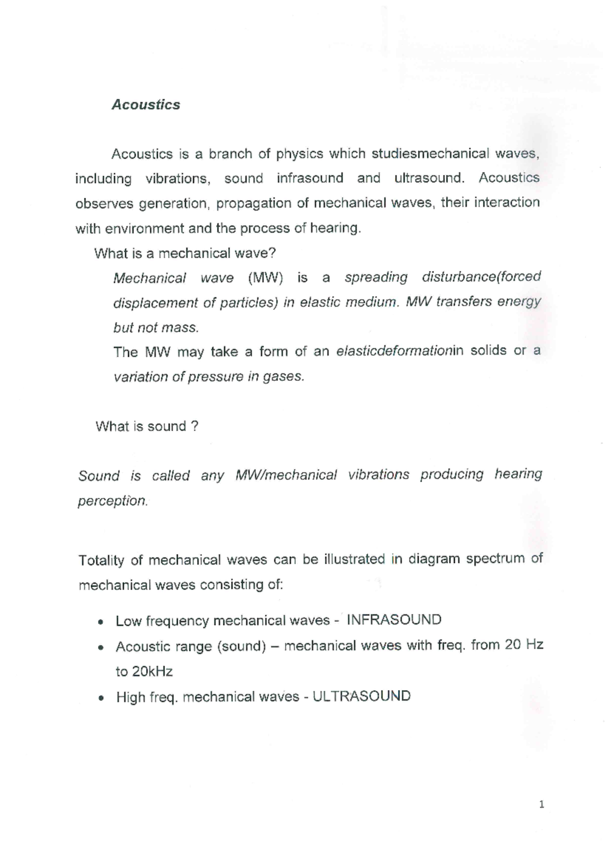 Medical Physics Notes Part 1 2 - Acoustics Acoustics is a branch of ...