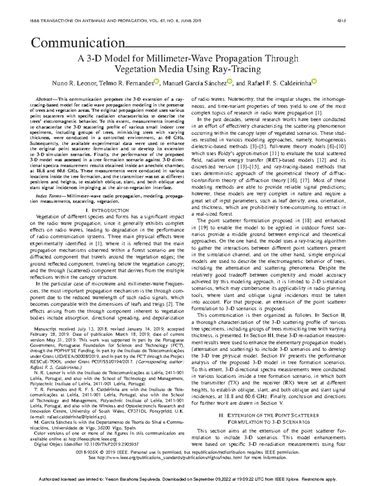 A 3 D Model For Millimeter Wave Propagation Through Vegetation Media Using Ray Tracing Rc40