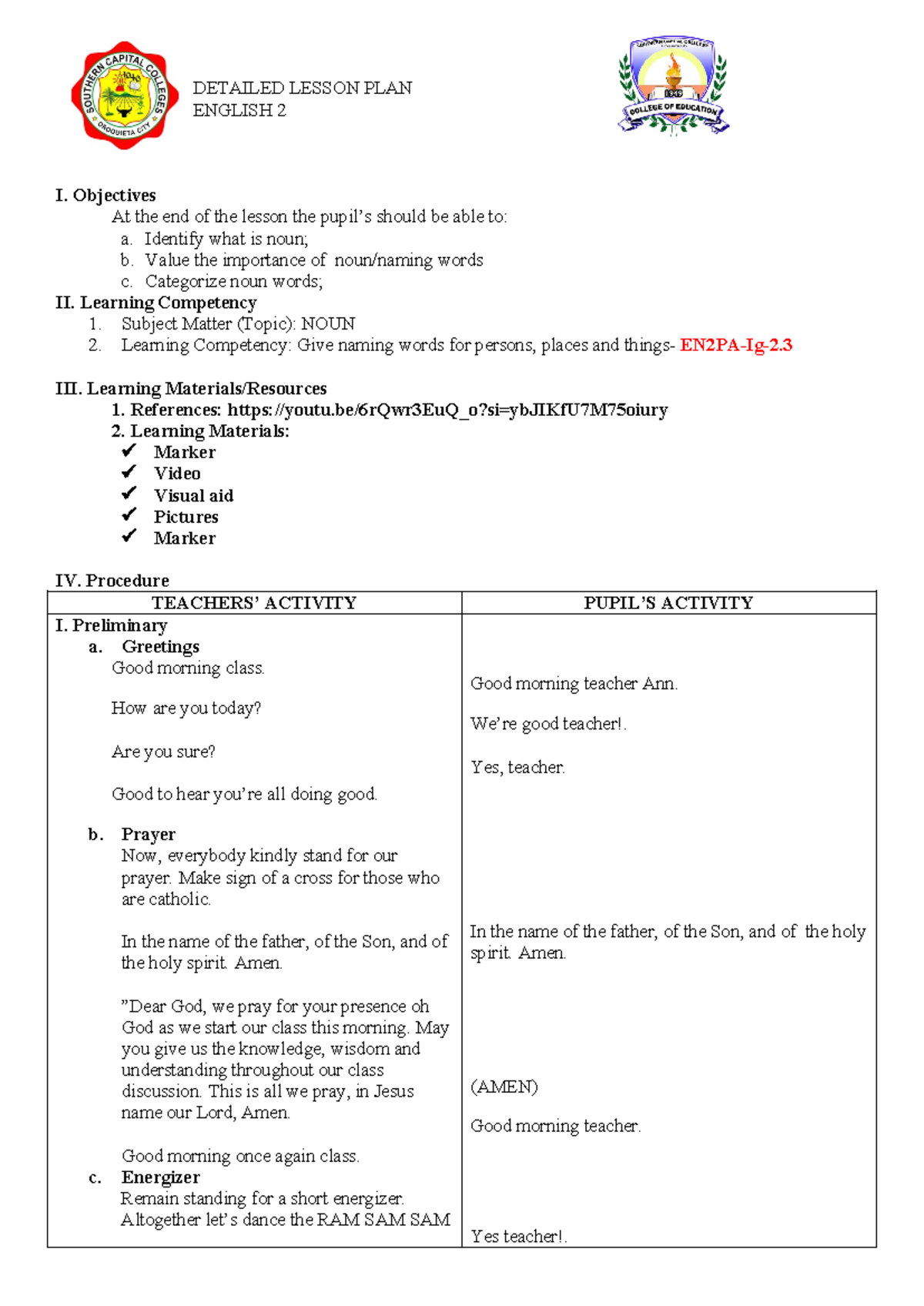 English 1 DEMO( Final) - .... - DETAILED LESSON PLAN ENGLISH 2 I ...