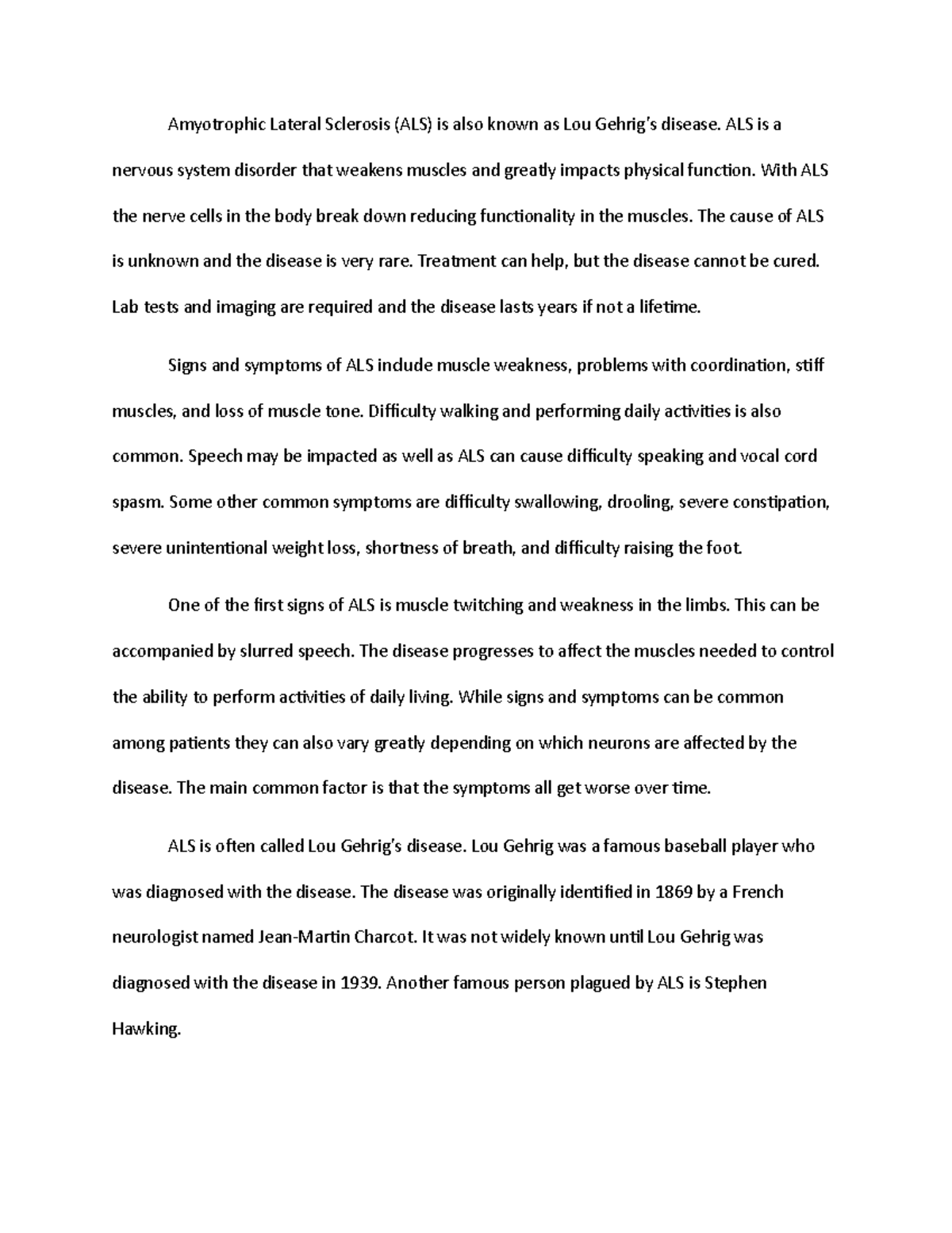 ALS essay example - Amyotrophic Lateral Sclerosis (ALS) is also known ...