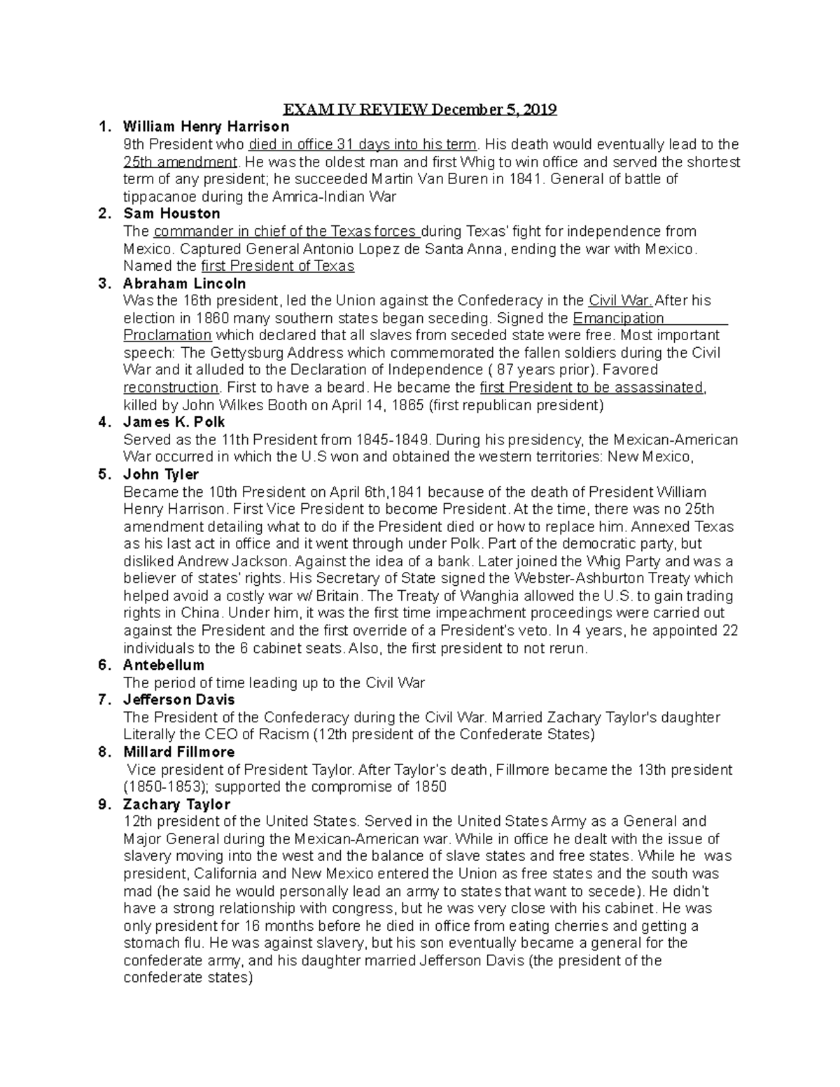 History Exam Study Guide 4 - EXAM IV REVIEW December 5, 2019 William ...