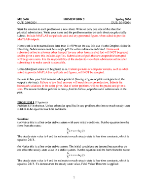 ME3600 Homework 09 Solution - ME 3600 HOMEWORK 9 SOLUTION Fall 2022 OUT ...
