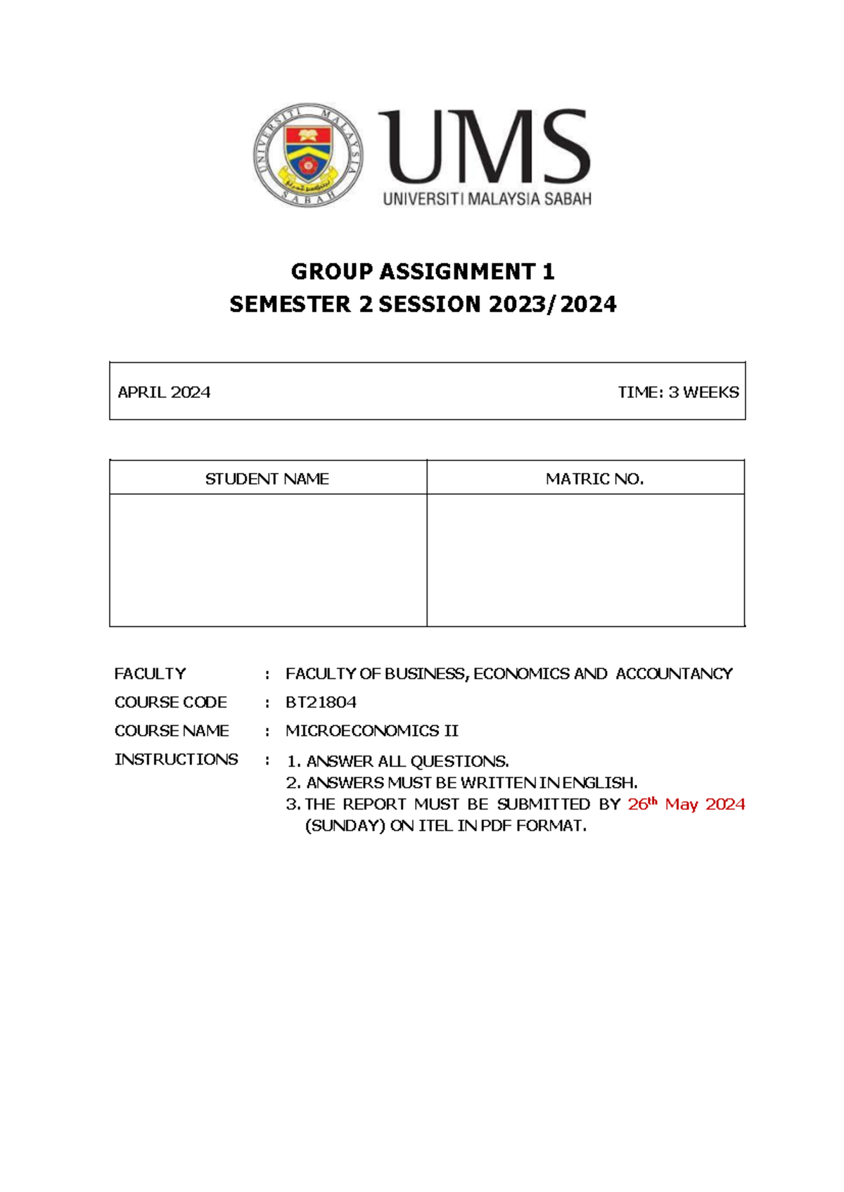 BT21803 Group Assignment 1 Sem2 - GROUP ASSIGNMENT 1 SEMESTER 2 SESSION 202 3 /202 4 FACULTY ...