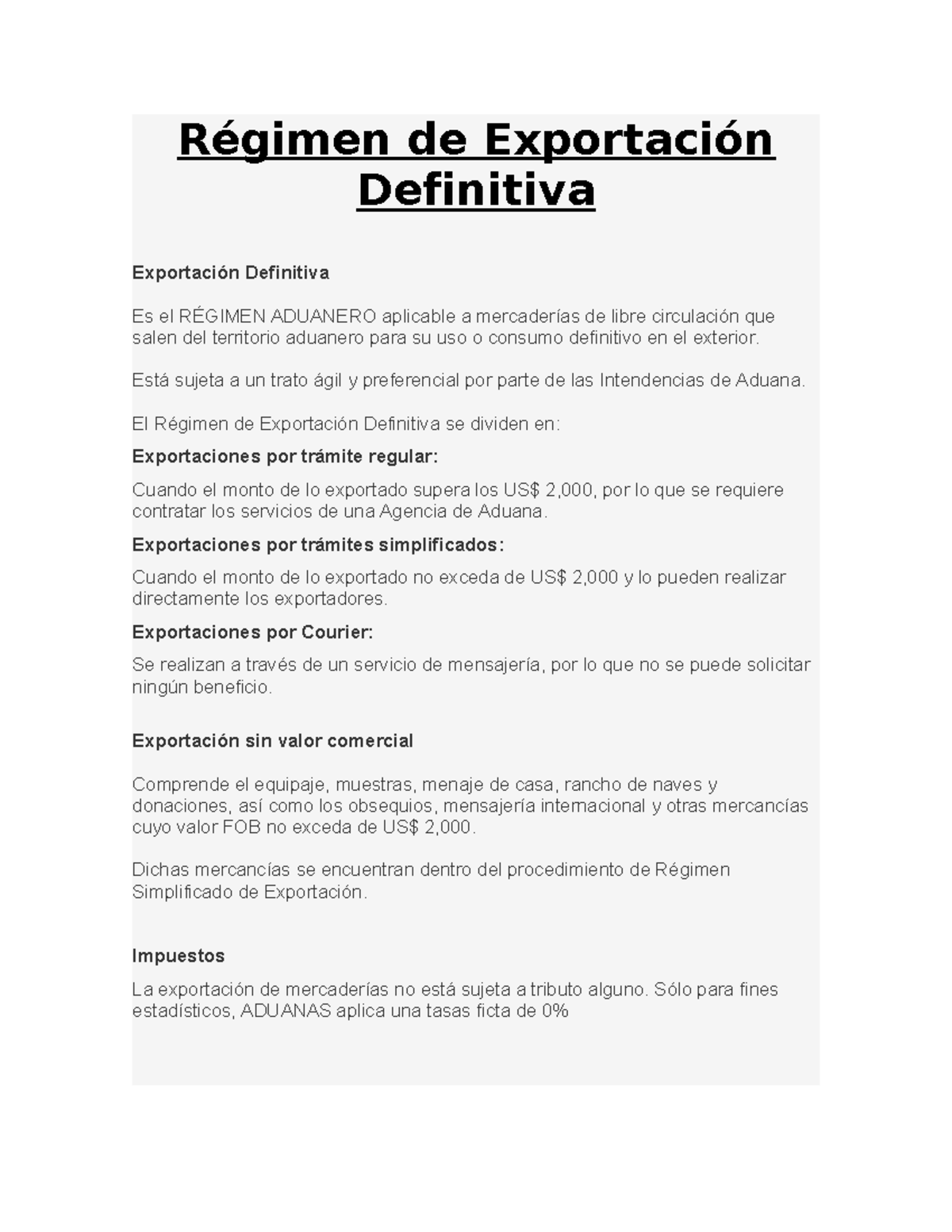 Régimen de Exportación Definitiva - Régimen de Exportación Definitiva ...