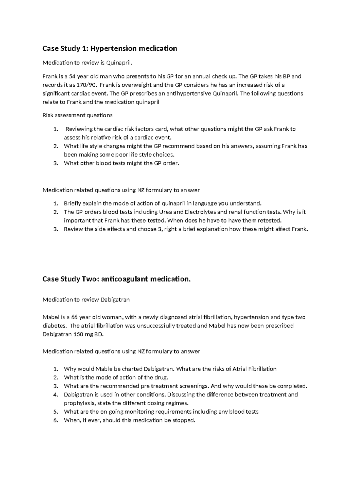 Case Studies Hypertension medication - Case Study 1: Hypertension ...