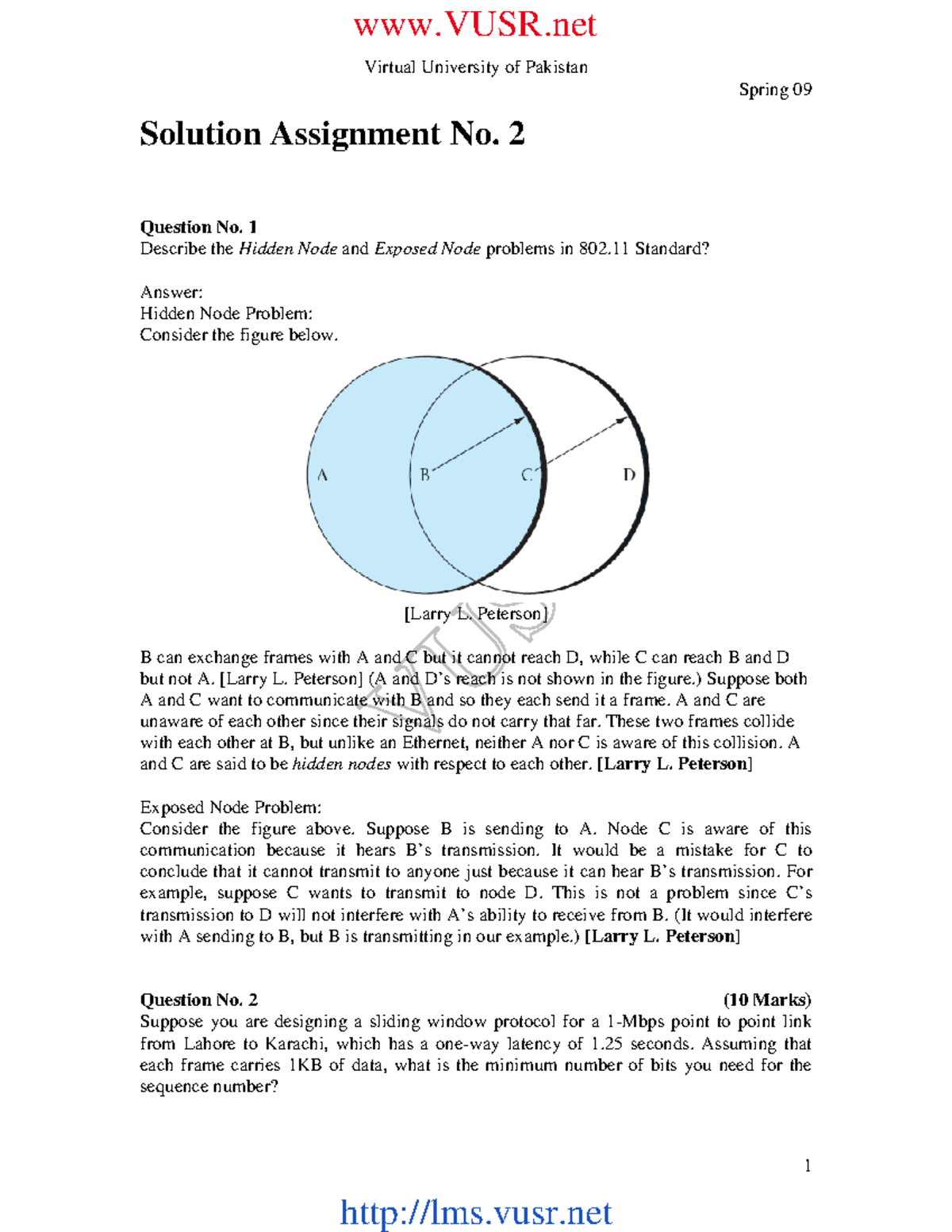 Advanced Computer Networks Cs716 Spring 2009 Assignment 02 Solution Vusr Virtual University
