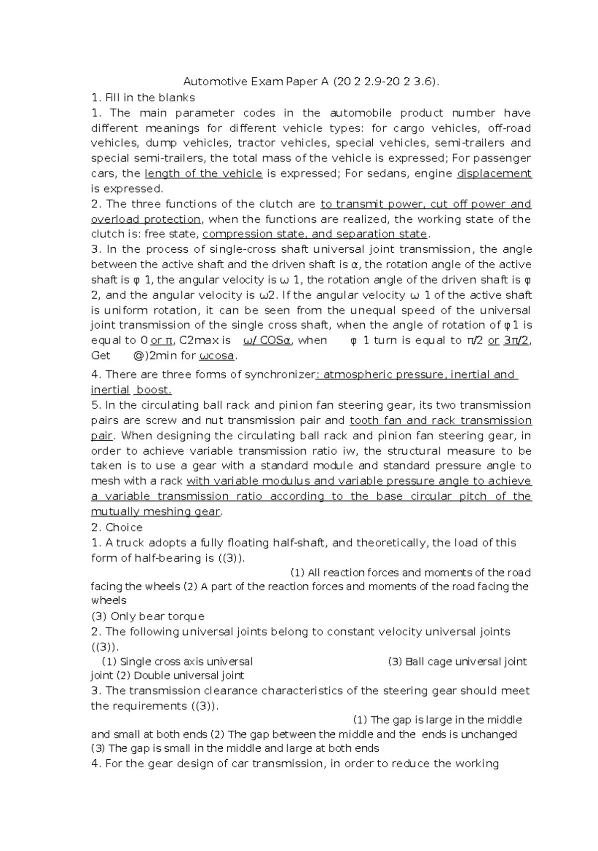 Automotive Exam Paper A (20 2 2.9-20 2 3 - Automotive Exam Paper A (20 ...