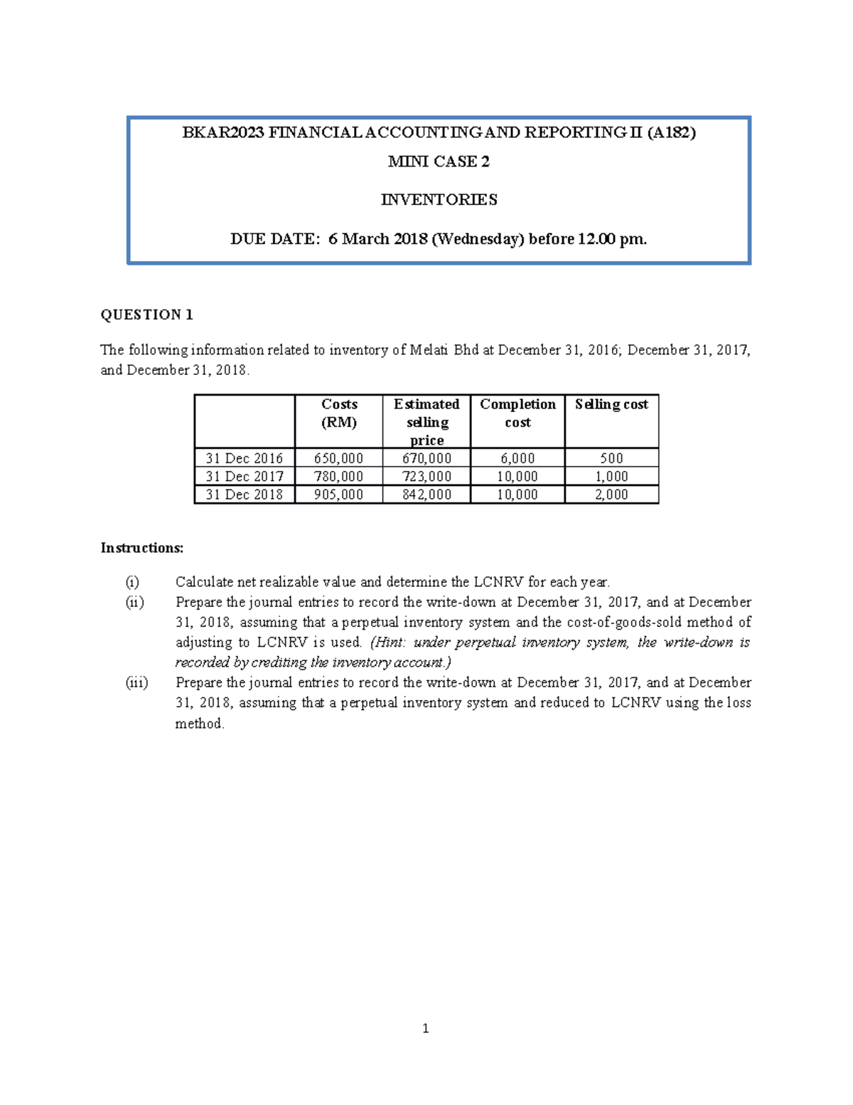 Mini Case 2 Inventory Student - Accounting - MMU - Studocu