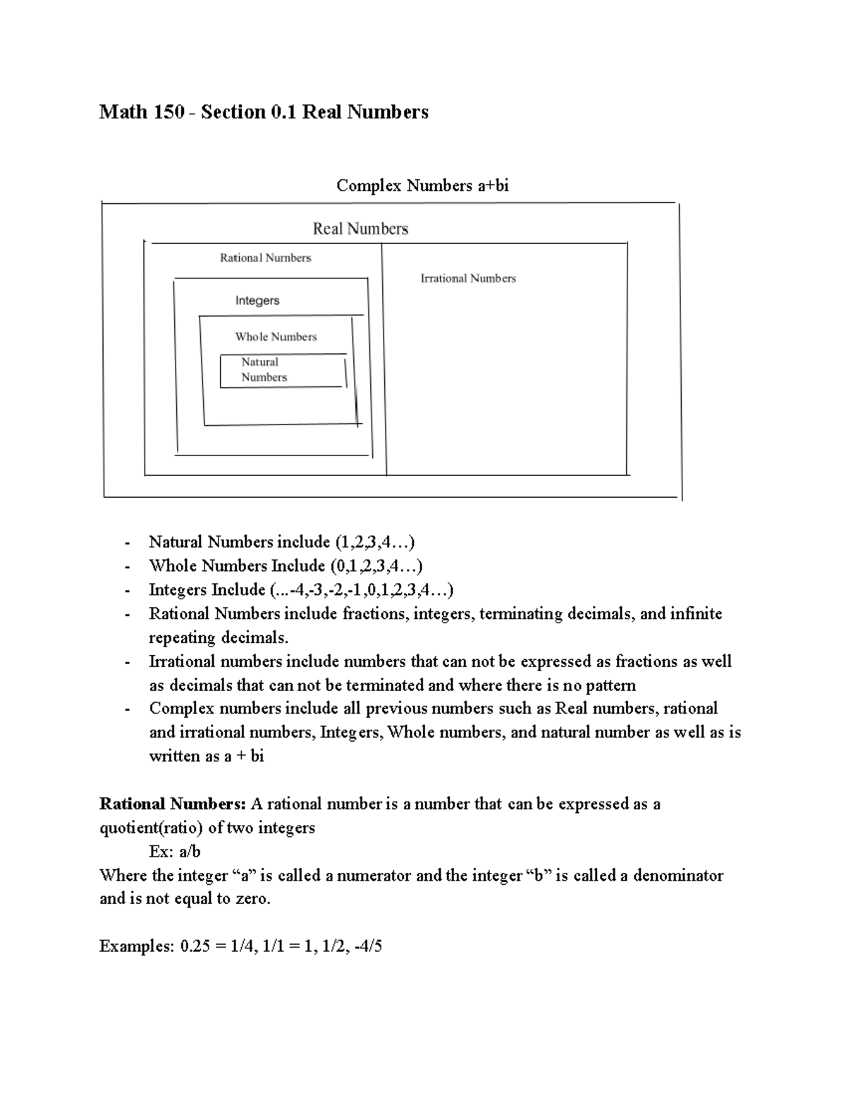 Math 150 - Section 0.1 Real Numbers - Math 150 - Section 0 Real Numbers ...