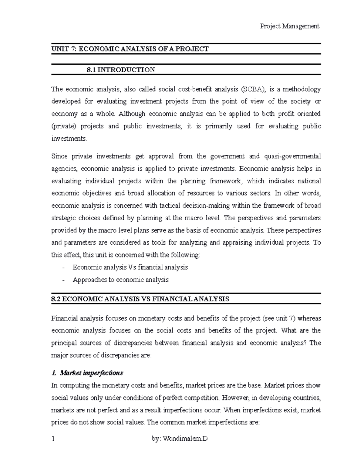 Project Management Ch 7 - UNIT 7: ECONOMIC ANALYSIS OF A PROJECTUNIT 7 ...