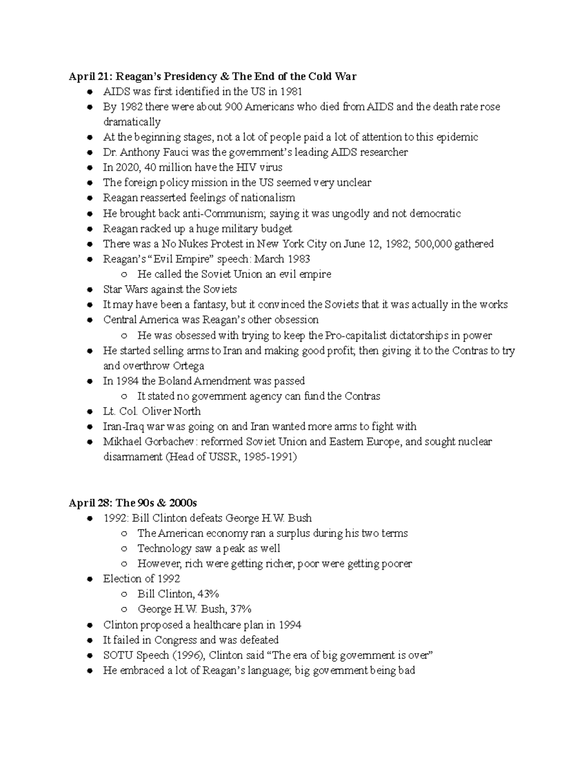 HIST 616 Notes 3 - April 21: Reagan’s Presidency & The End of the Cold ...